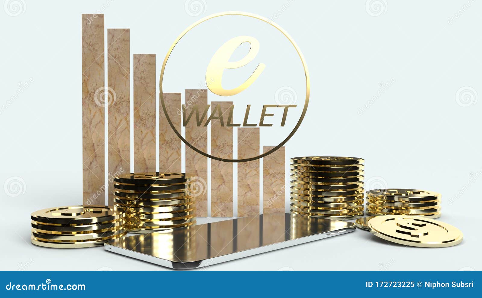 The Mobile Symbol E Wallet and Gold Coins 3d Rendering for E Business ...