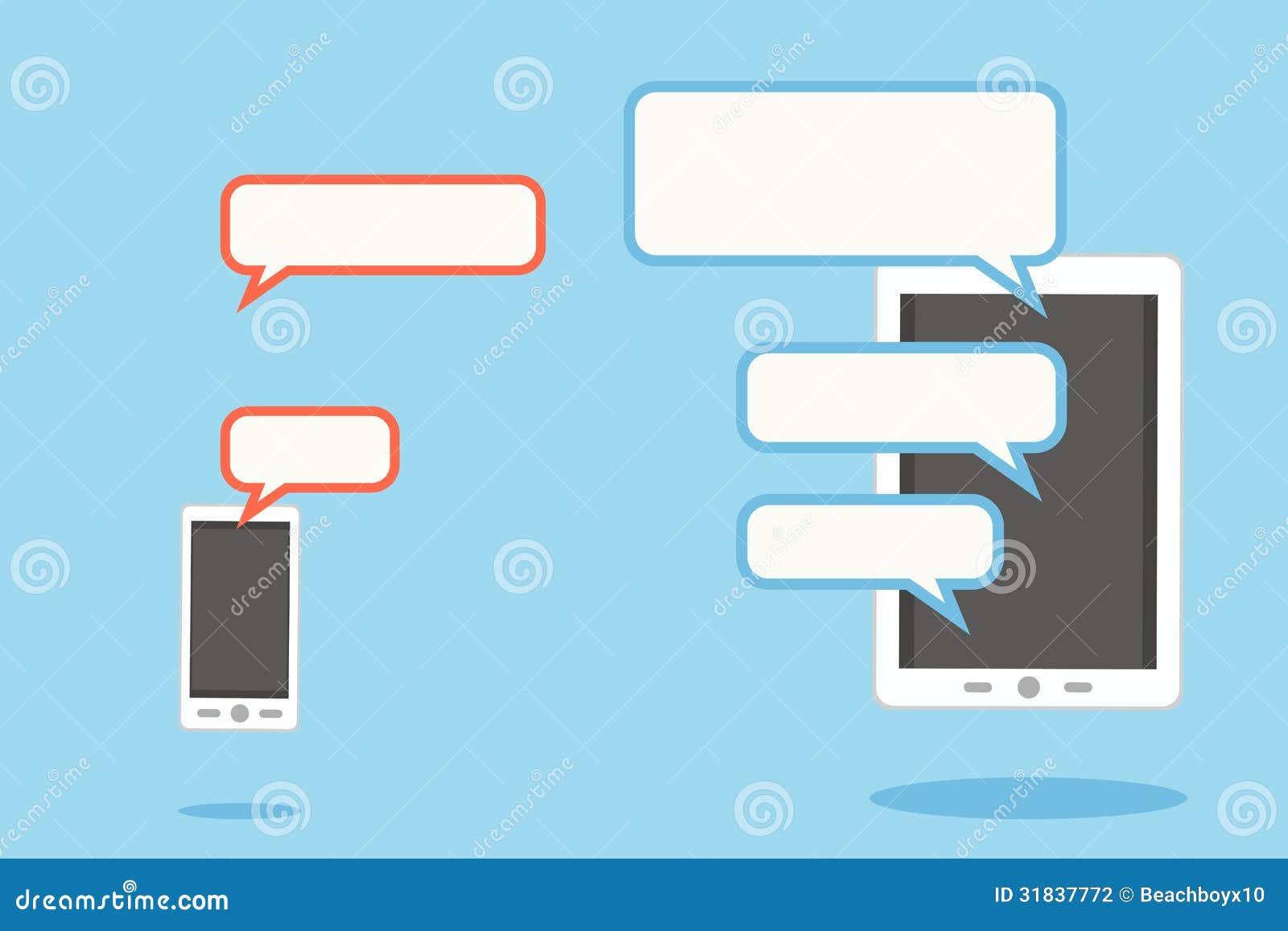 Mobile and Tablet with Speech Bubbles Stock Illustration - Illustration ...