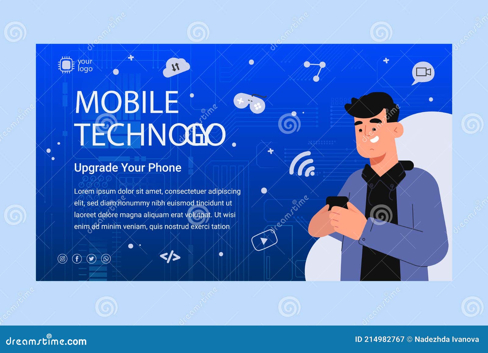 Mobile Tech Banner Template Vector Illustration. Stock Vector - Illustration of business ...