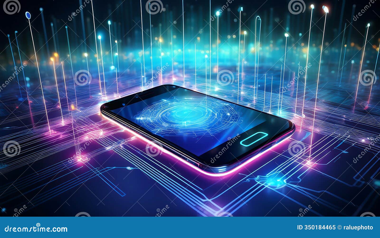 Mobile Technology in a Connected World, Illustrated by Glowing Lines ...