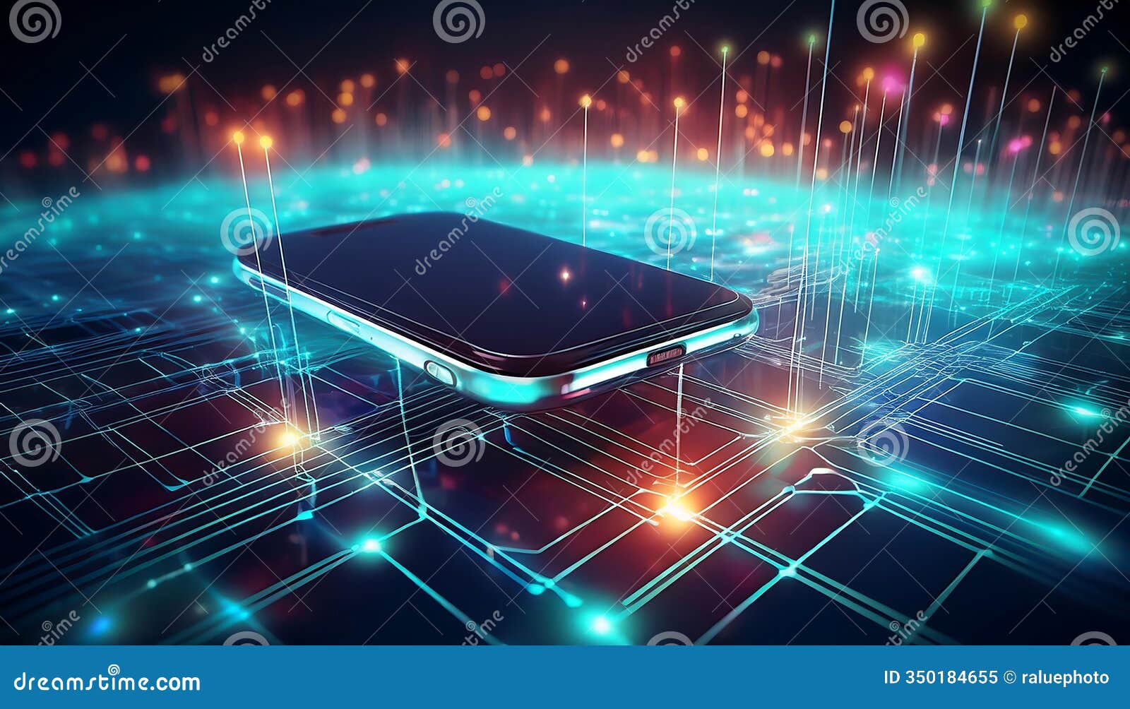 Mobile Technology in a Connected World, Illustrated by Glowing Lines ...