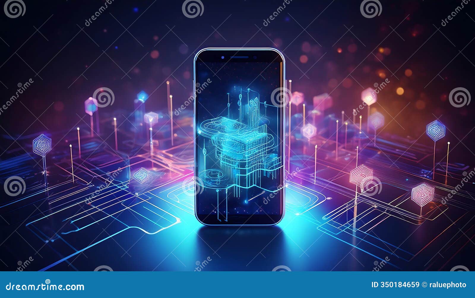 Mobile Technology in a Connected World, Illustrated by Glowing Lines ...