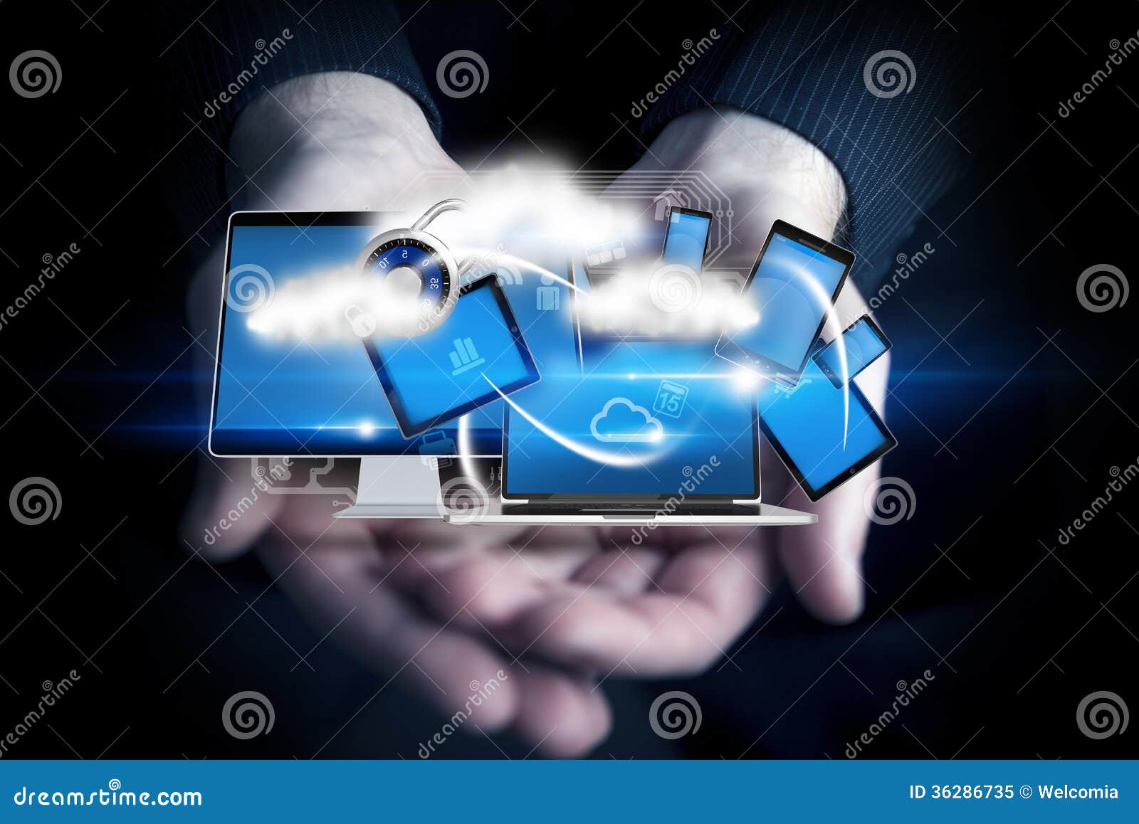 Mobile Technology in Hands stock illustration. Illustration of laptop ...