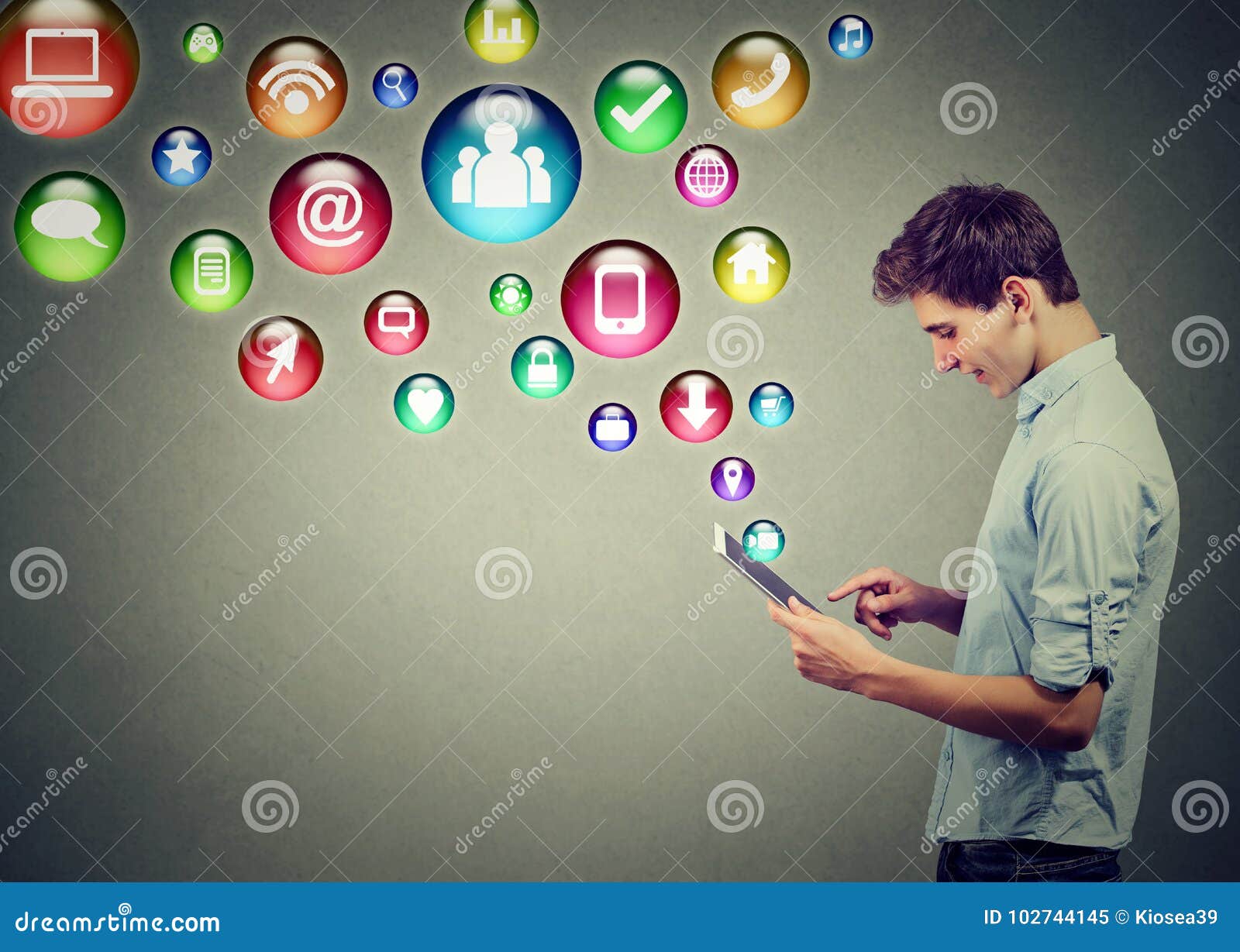 Mobile Technology High Tech Concept. Side Profile of a Man Using Tablet ...