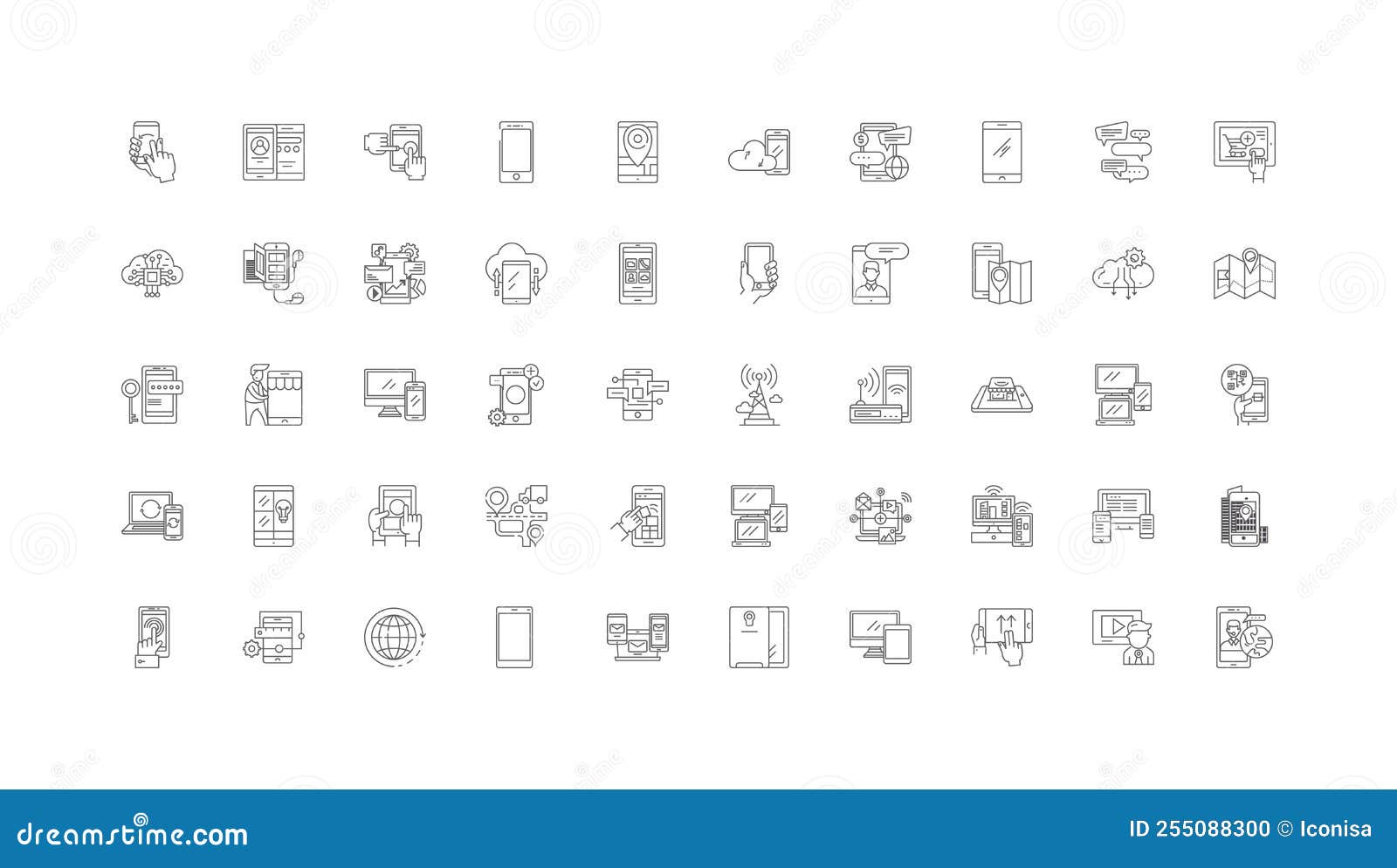 Mobile Technology Ideas, Linear Icons, Line Signs Set, Vector ...