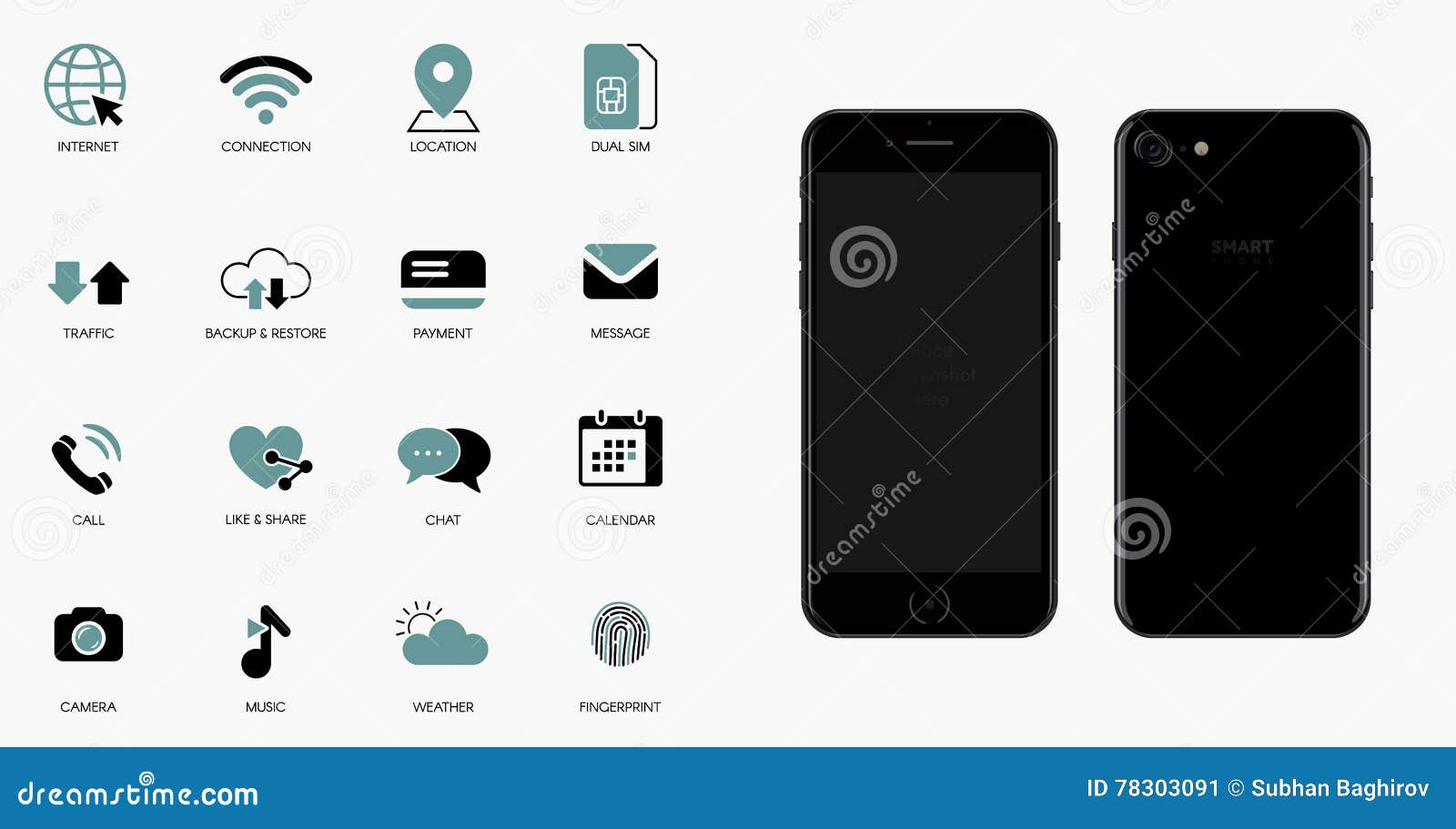 Mobile Technology Vector Icons Set. Smartphone Front and Back View ...