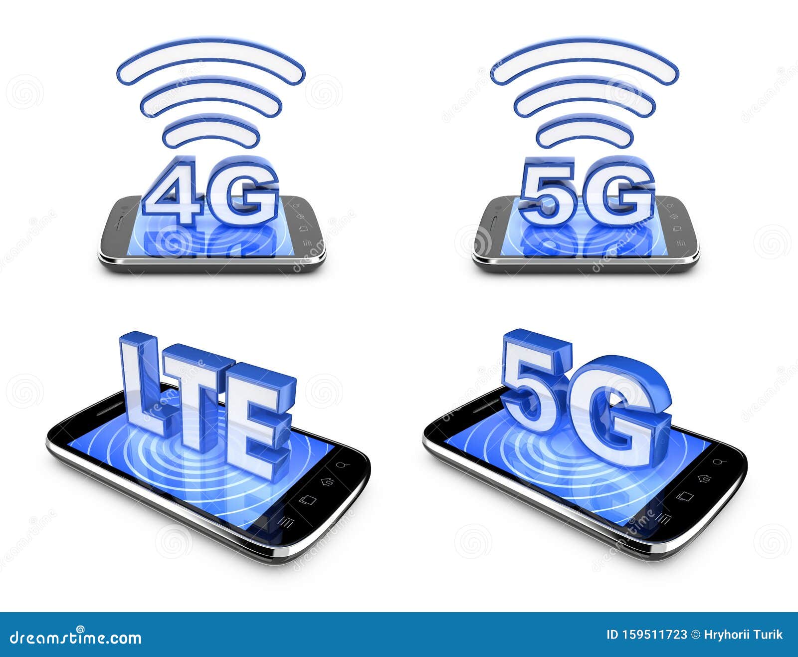 Mobile Telecommunications 3D Icons. 3G, 4G and 5G Technology Symbols ...