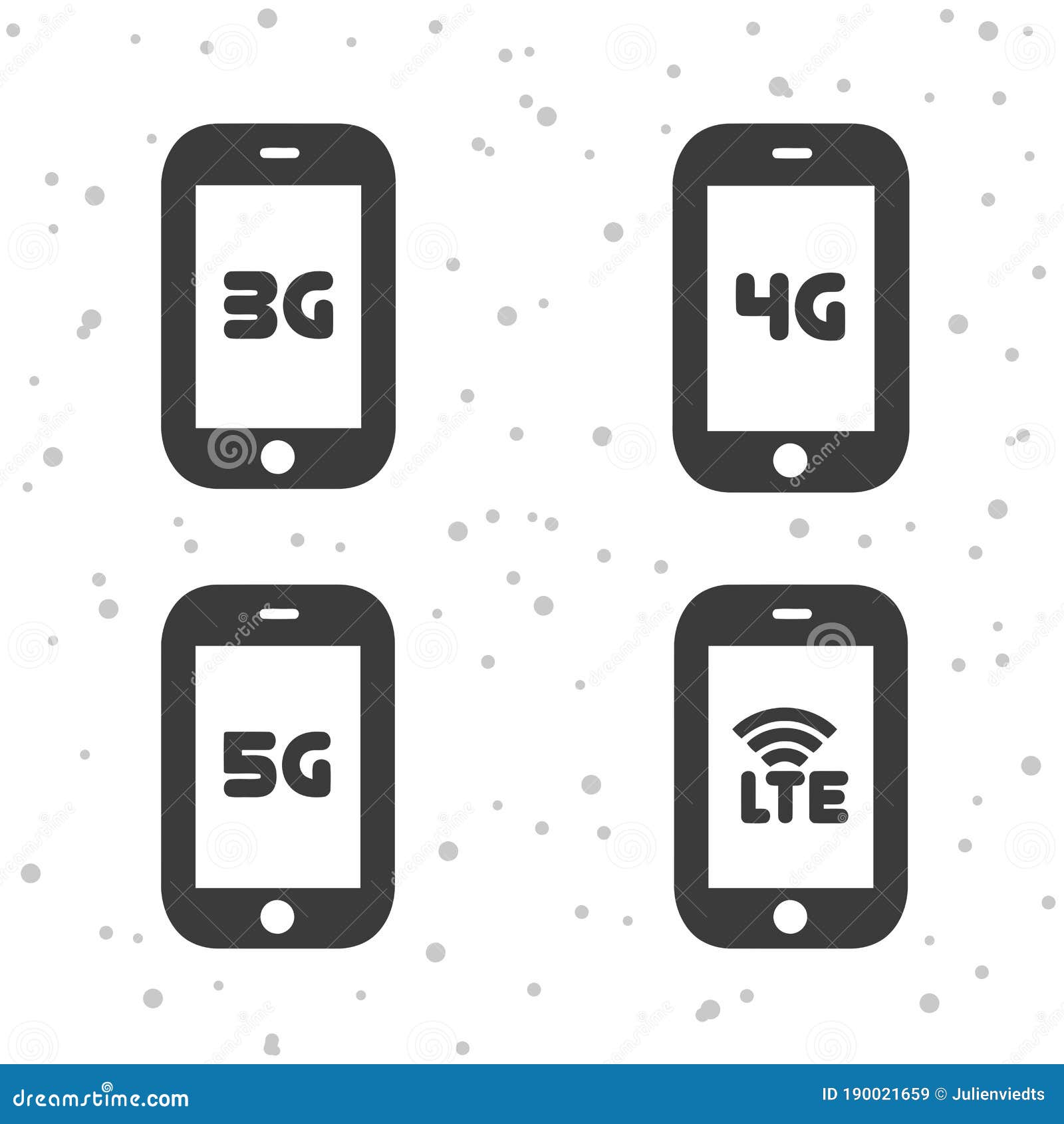 Mobile Telecommunications Icons. 3G, 4G, 5G and LTE Symbols Stock ...