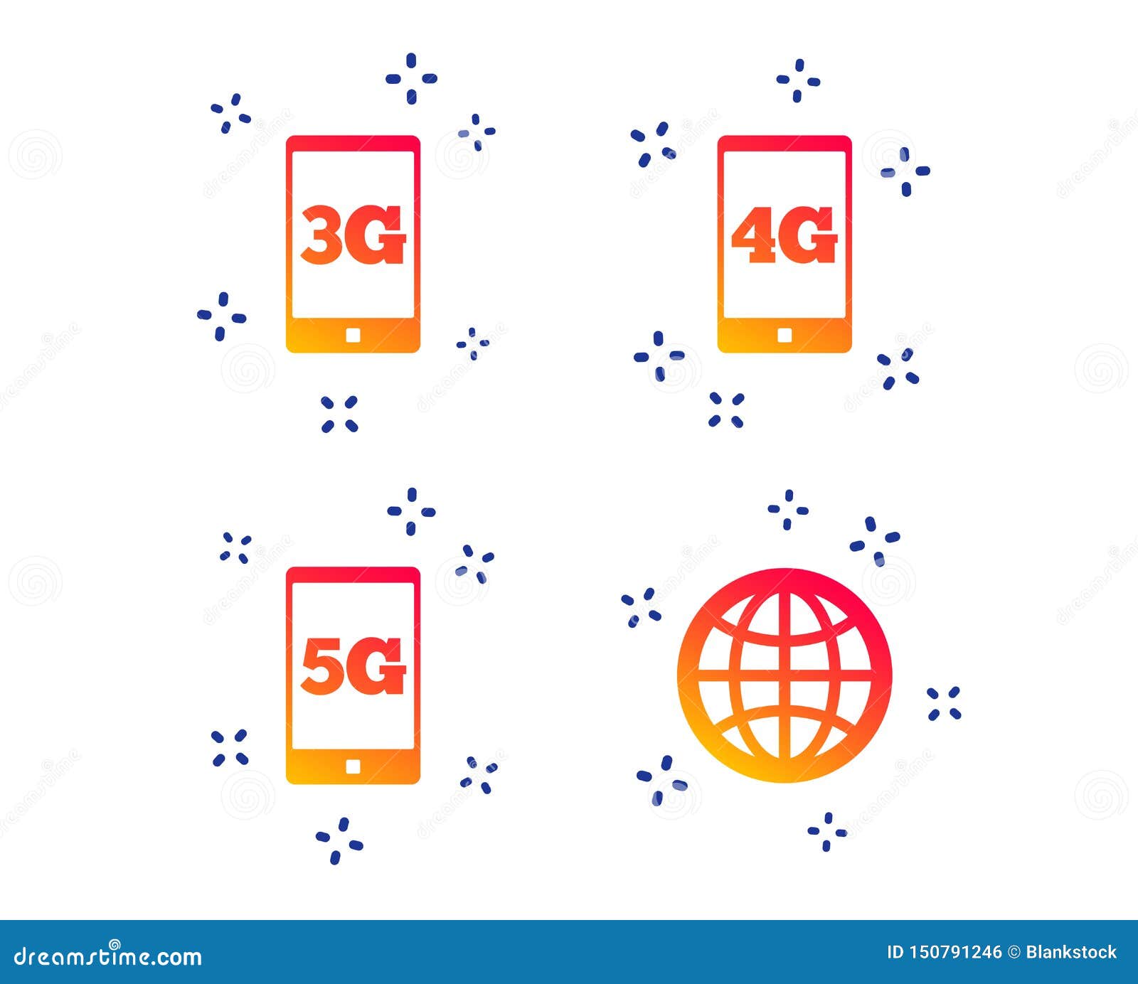 Mobile Telecommunications Icons. 3G, 4G and 5G. Vector Stock Vector ...
