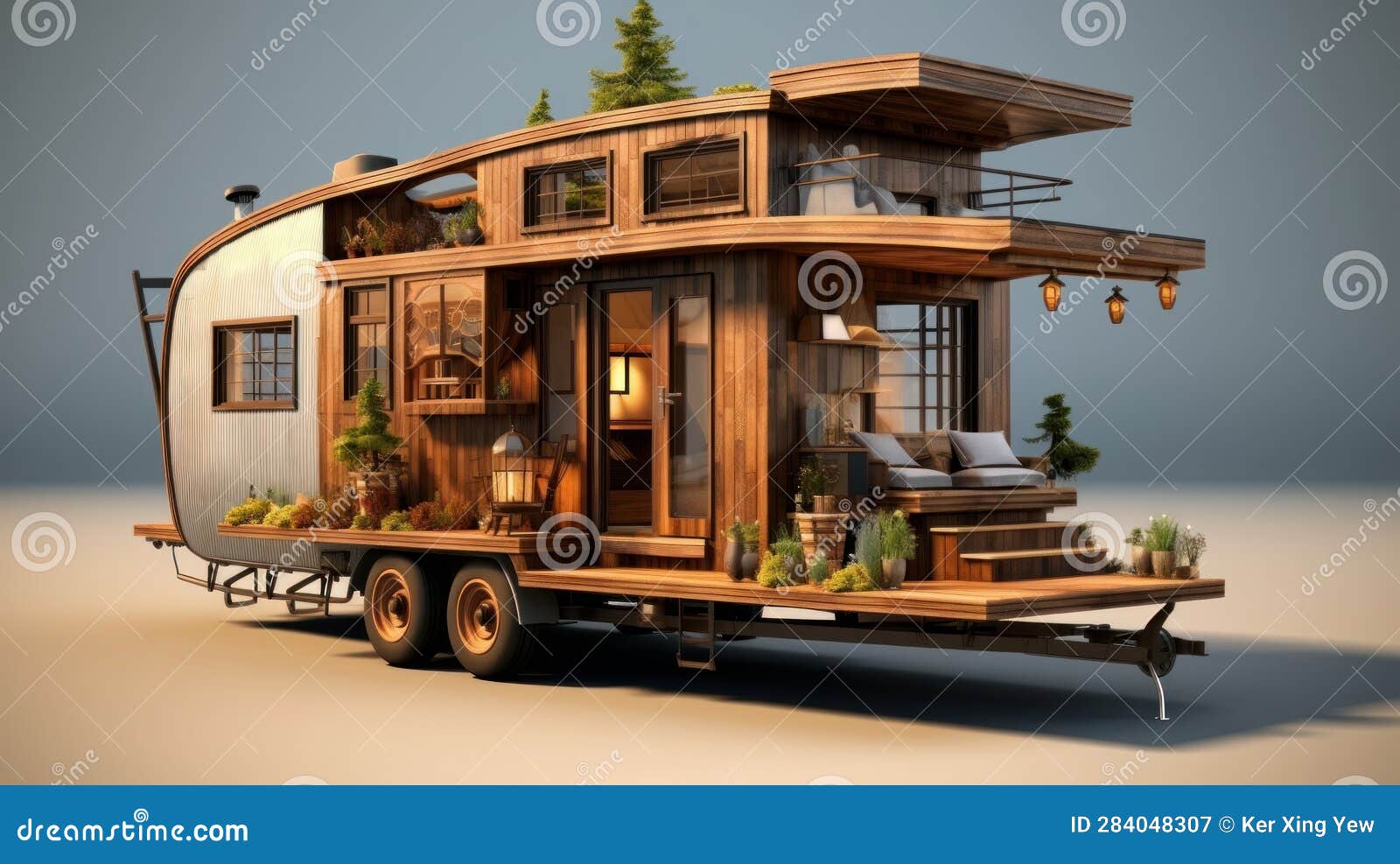 Mobile Tiny House on Wheel Design Stock Illustration - Illustration of ...