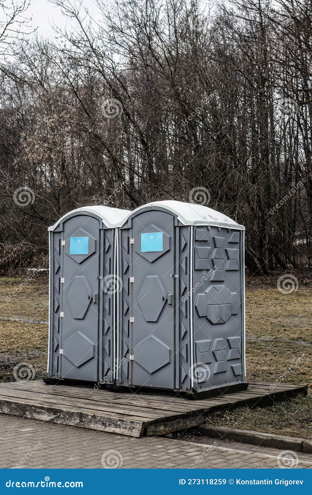 Mobile Toilet Cabins Are Located On The Pedestrian Zone Next To The