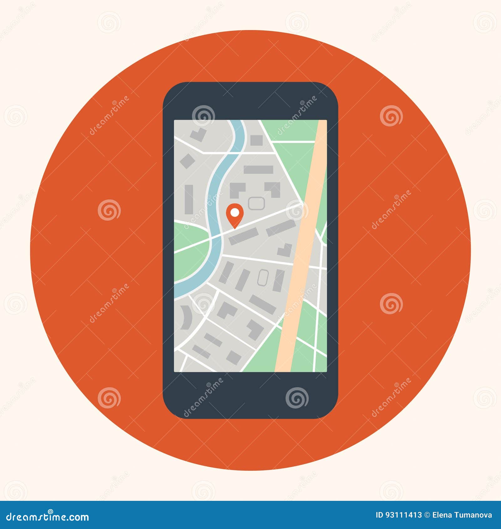Mobile Touch Phone with Map on Screen. Stock Vector - Illustration of ...