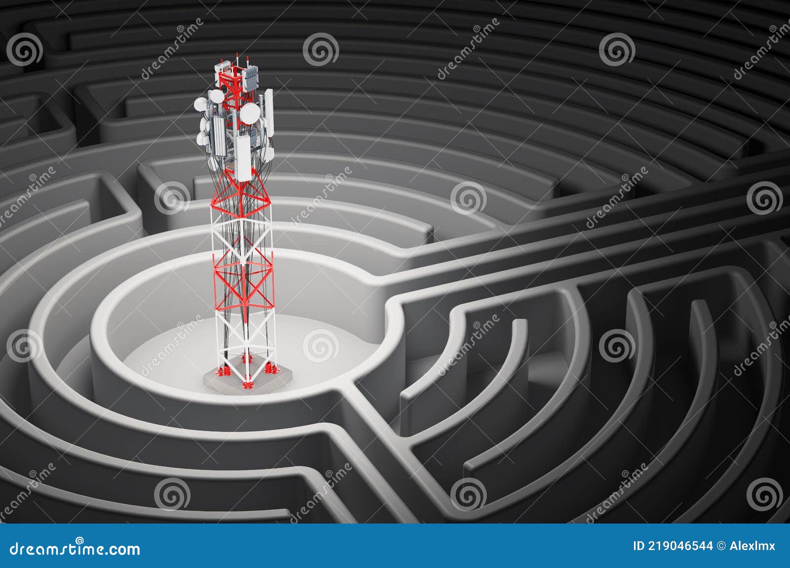 Dark Maze: A Monumental 3d Illustration With Open Doors Stock Image ...