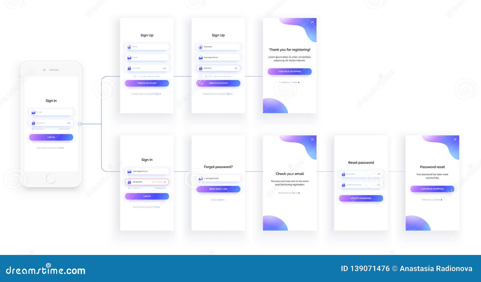 Mobile UI Kit. Sign Up Form, Sign in Page. Set. Stock Vector ... Mobile UI Kit. Sign Up Form, Sign in Page. Set. Stock Vector ...