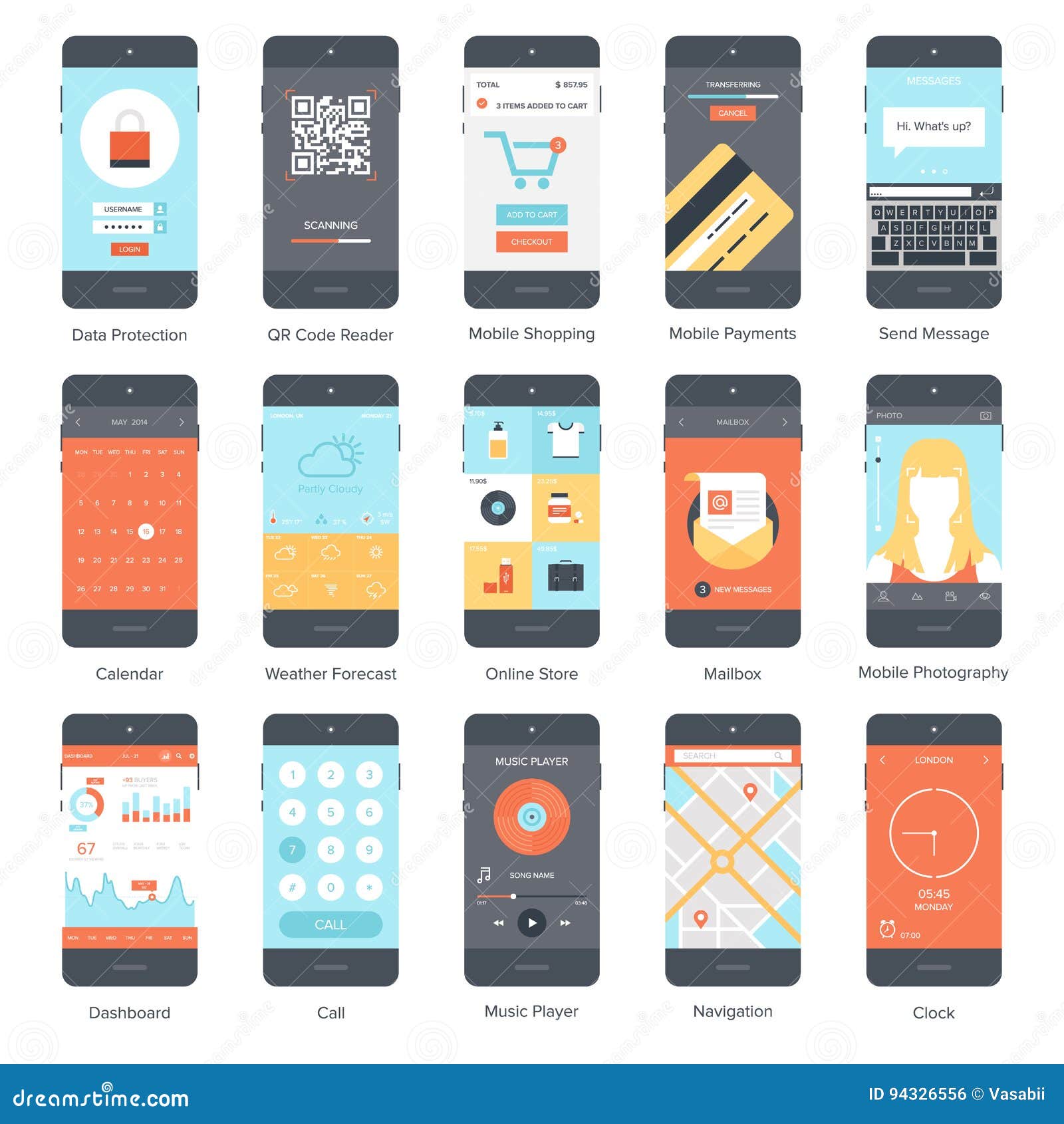 Mobile UI set stock vector. Illustration of button, email - 94326556