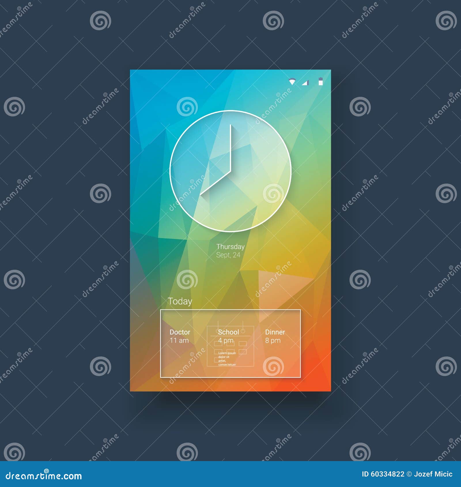 Mobile Ui Template with Clock and Calendar on Stock Vector ...