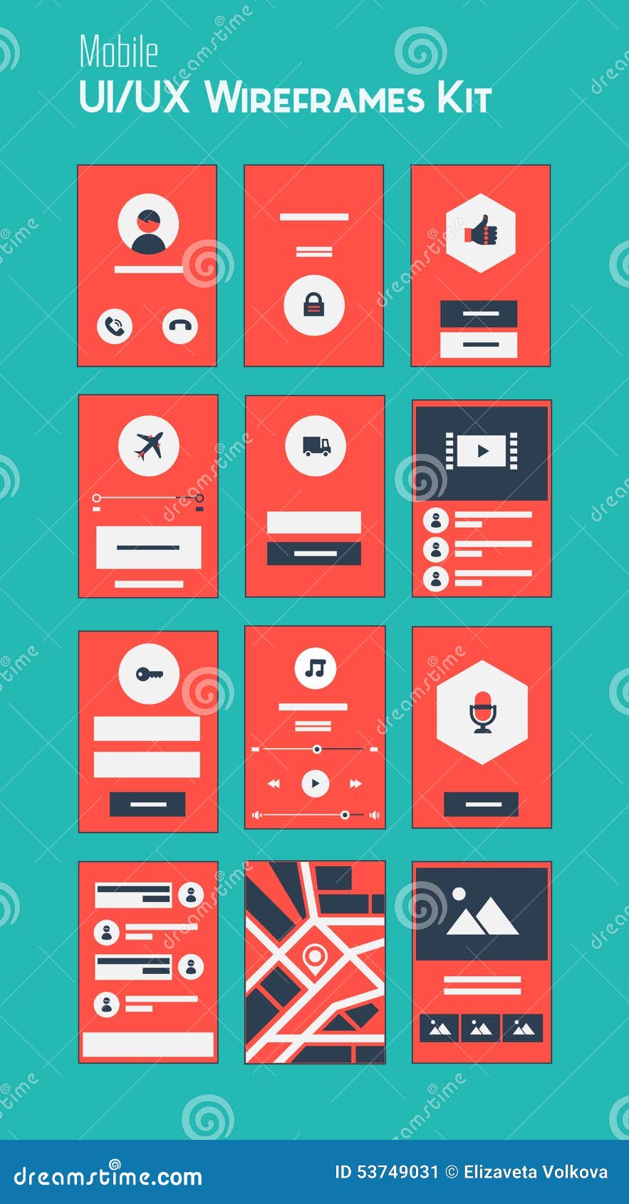 Mobile UI and UX Wireframes Kit Stock Illustration - Illustration of ...