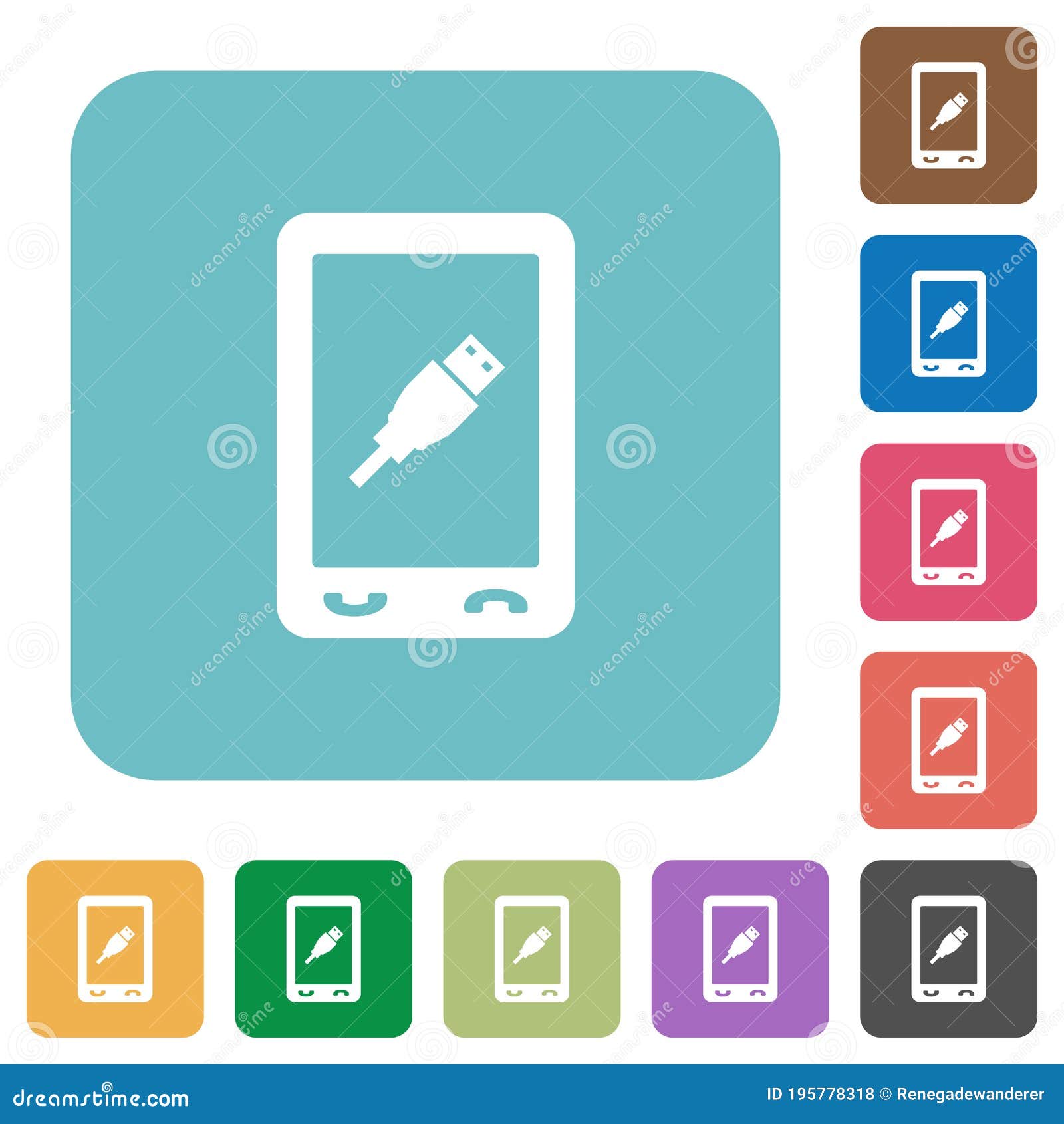Mobile Usb Connection Rounded Square Flat Icons Stock Vector ...