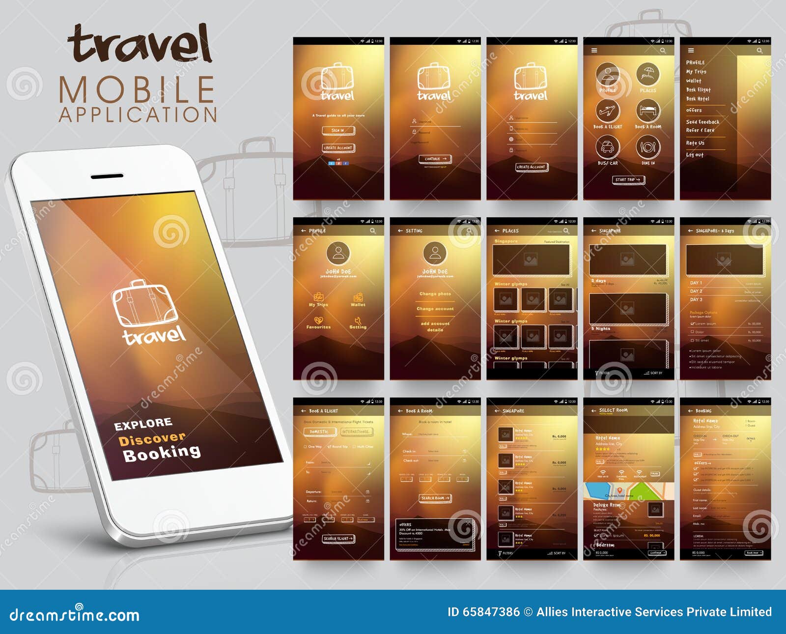 Mobile User Interface Kit for Travel Concept. Stock Illustration ...