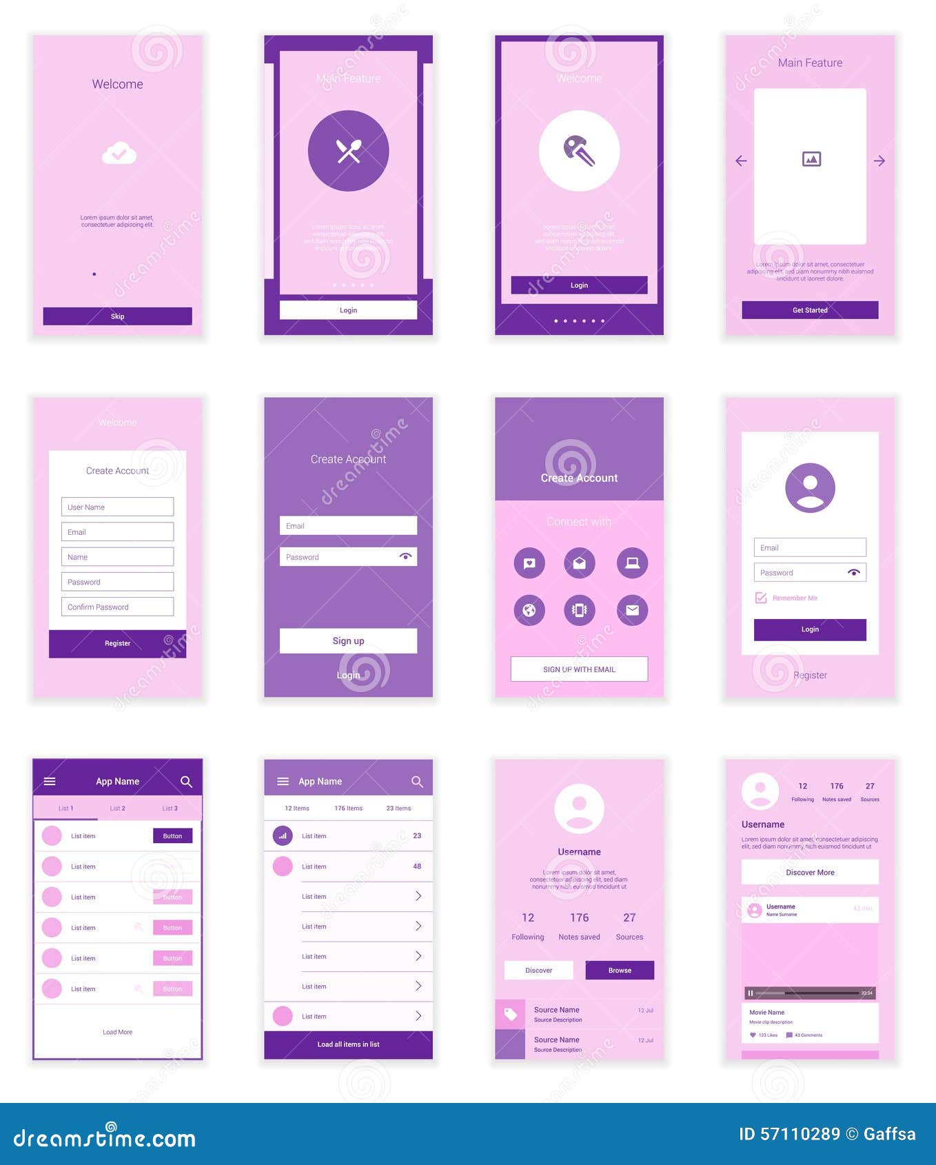 Mobile User Interface 35 Screens Wirefrme Kit for Stock Vector ...