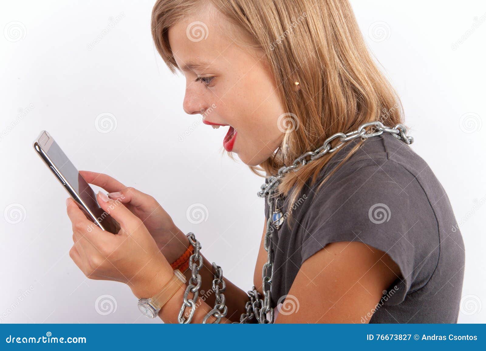 Mobile User Shackled with a Chain Stock Image - Image of hand, happy ...