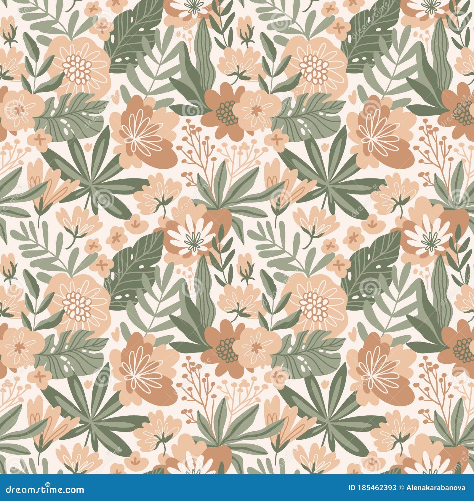 Vector Seamless Pattern with Pink Hand-drawn Flowers on White ...