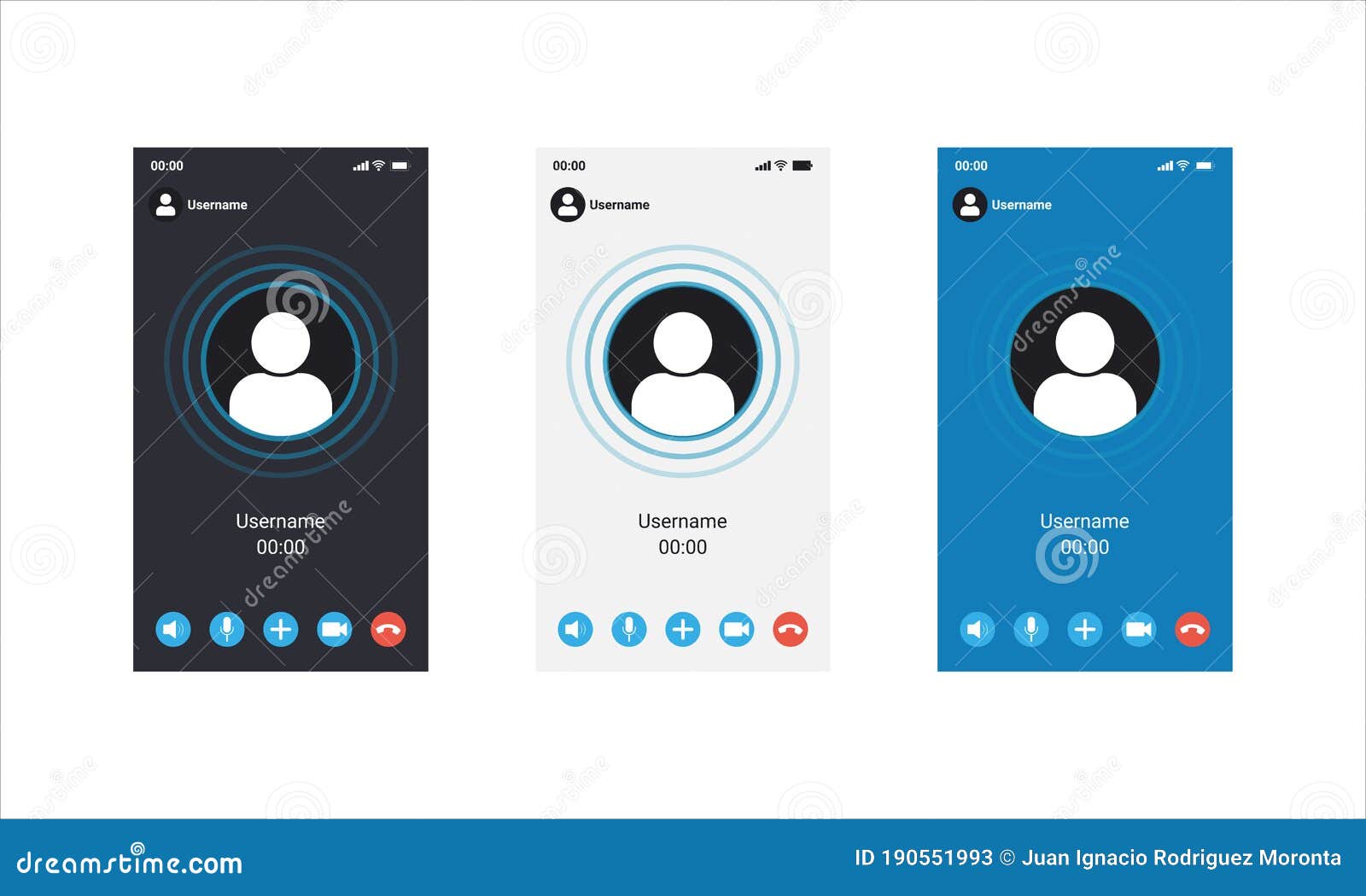 Incoming Video Call Interface in Three Different Colours, Blue, Black ...