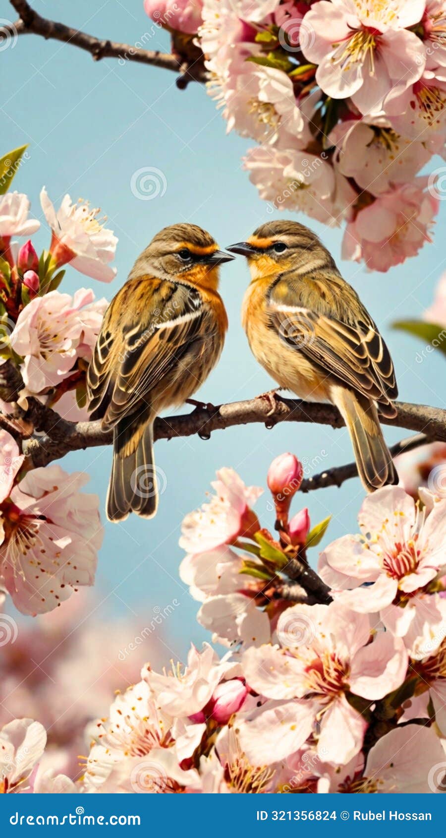 Two Small Birds on Tree Branches. Mobile Wallpaper. Stock Photo - Image ...