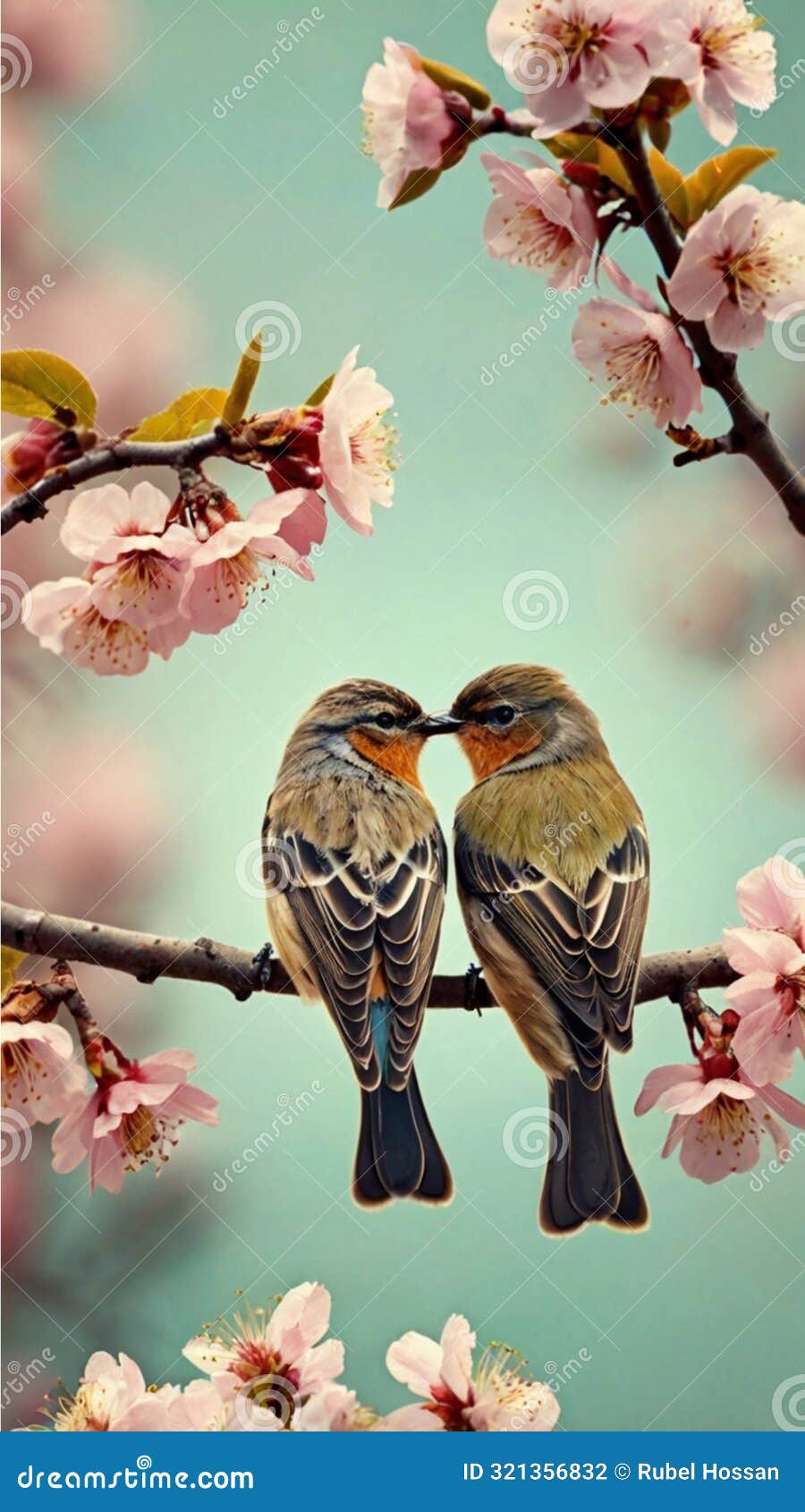Two Small Birds on Tree Branches, Mobile Wallpaper. Stock Photo - Image ...