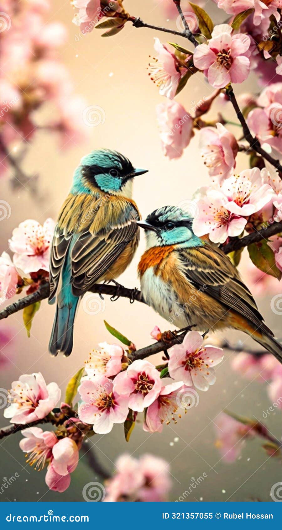 Two Small Birds on Tree Branches. Mobile Wallpaper. Stock Image - Image ...