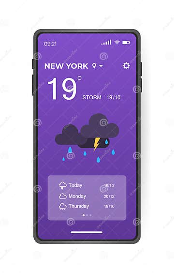 Mobile Weather App Interface Design Gui Elements For Weather Forecast
