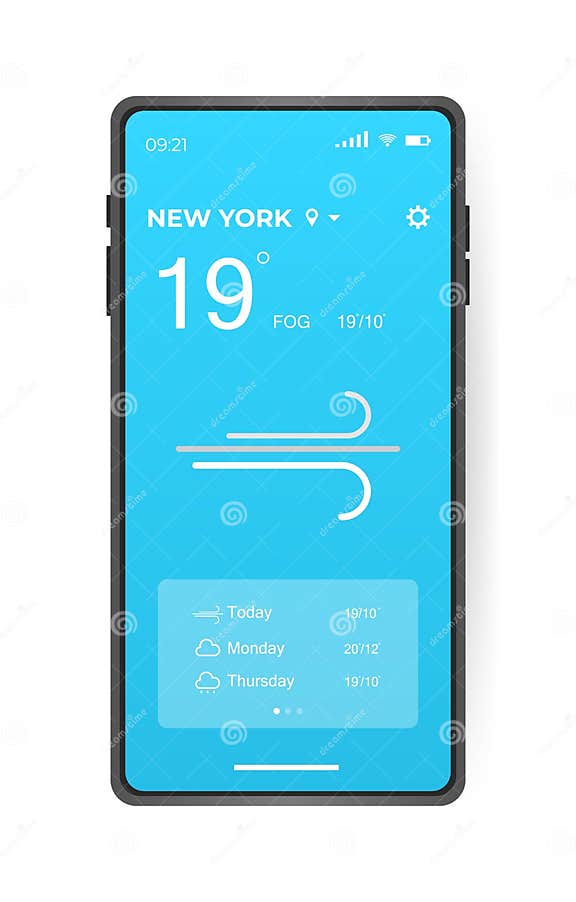 Mobile Weather App Interface Design Gui Elements For Weather Forecast