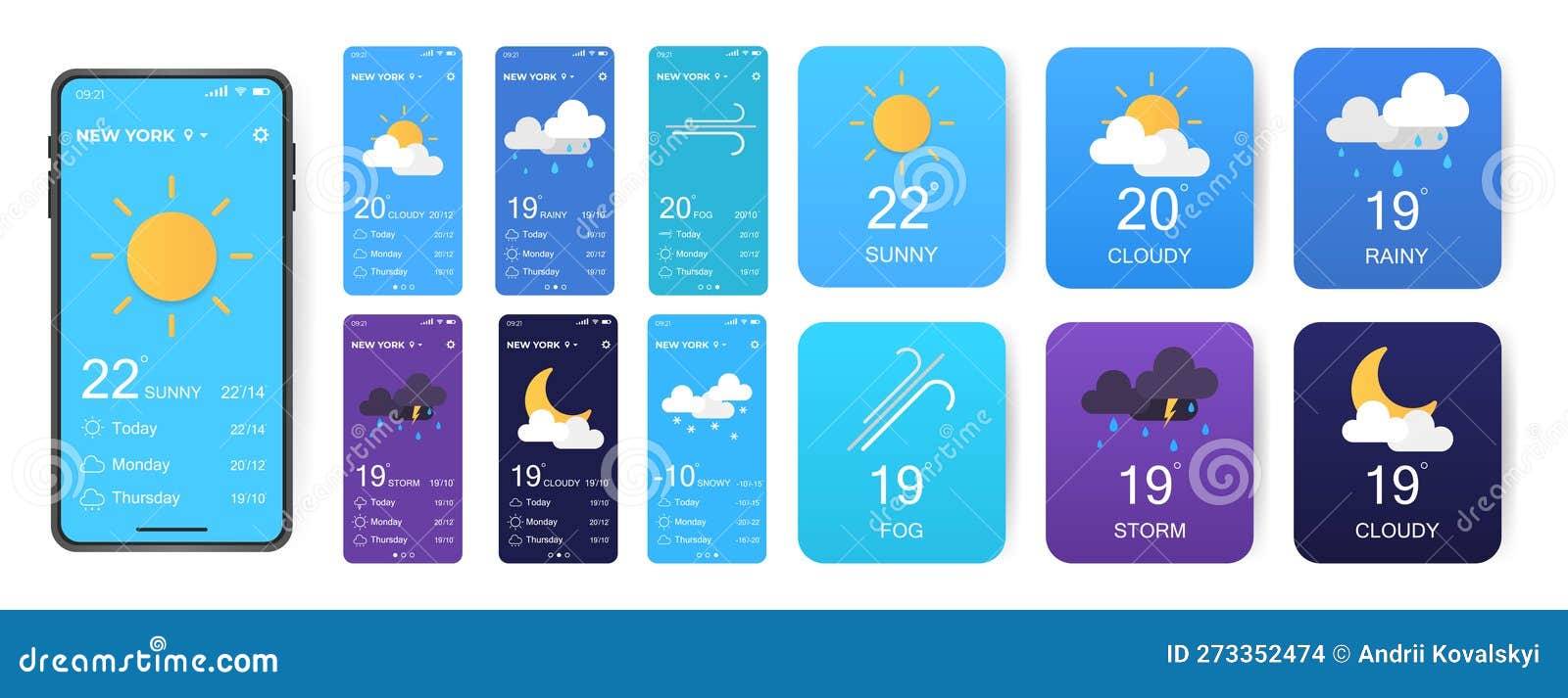 Mobile Weather App Interface Design Gui Elements For Weather Forecast Mobile App Realistic