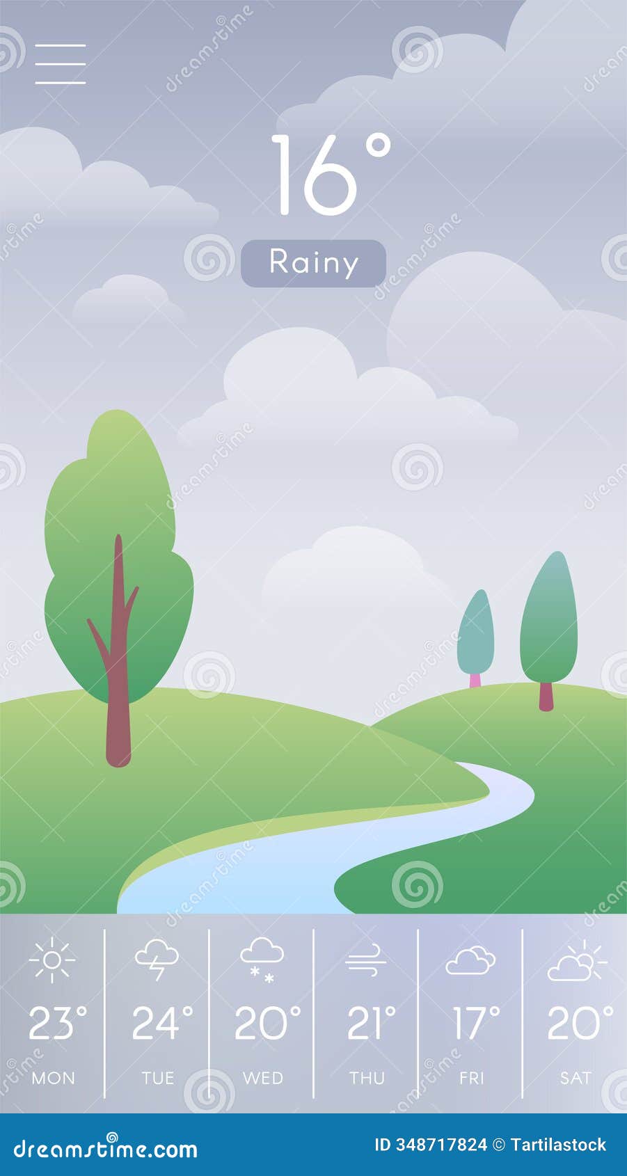 Mobile Weather Application Displaying Current Rainy Conditions with a ...