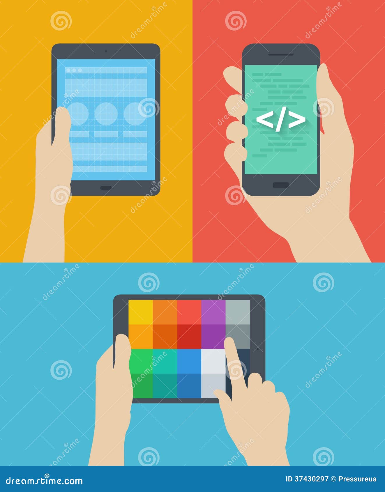 Mobile Web Design Flat Illustration Stock Vector - Illustration of code ...