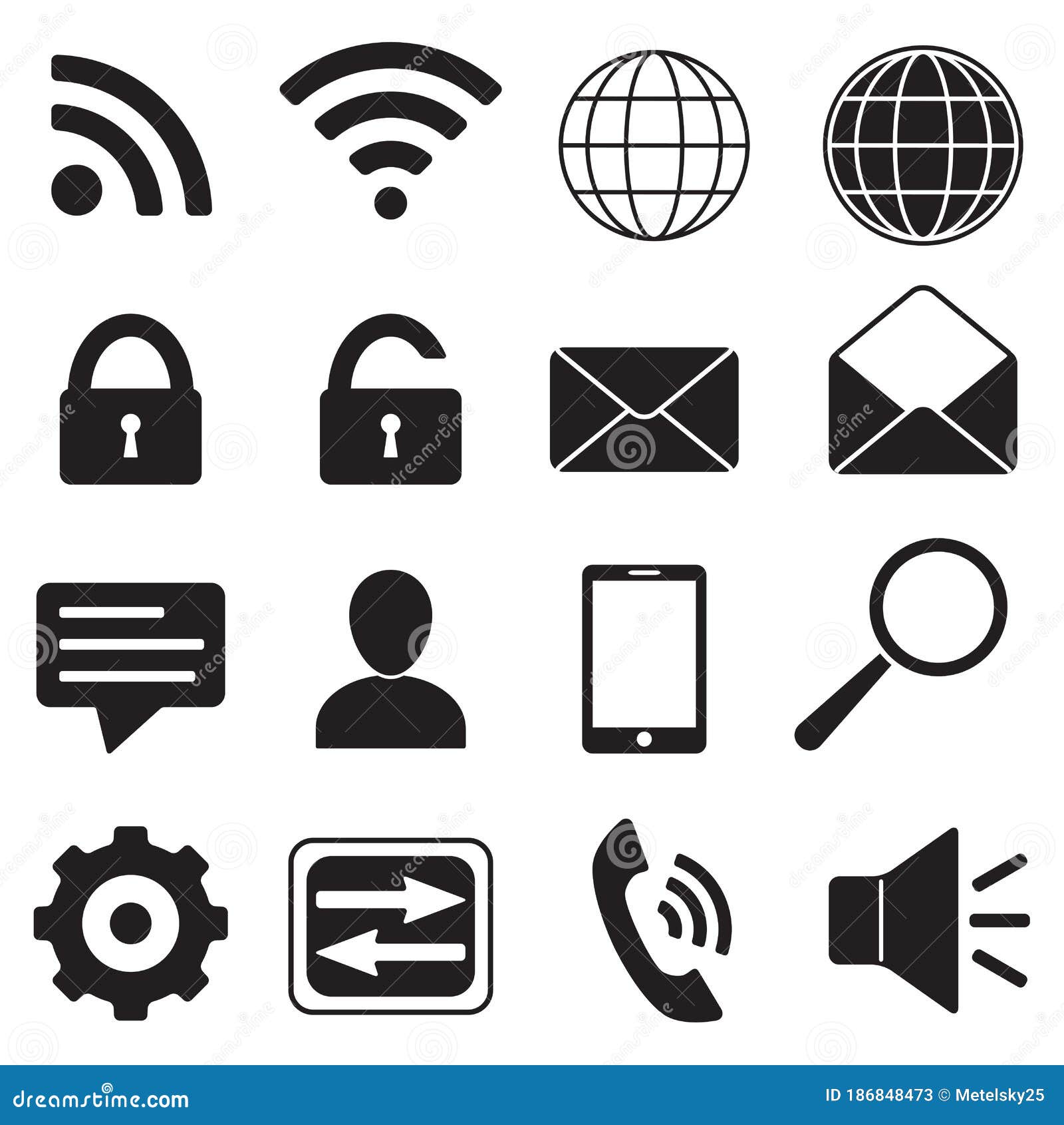 Mobile, Web, Media and Communication Icons Set. Vector Contact Icons ...