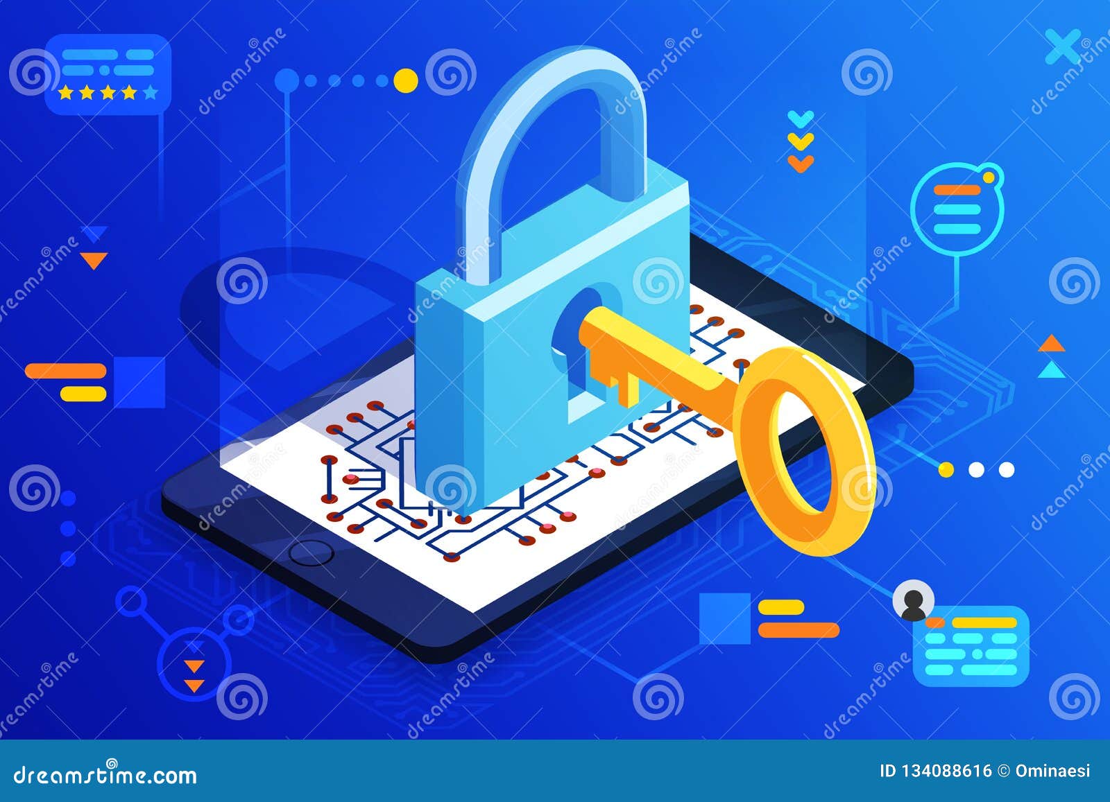 Mobile Web Security Smartphone Access Isometric 3d Key Technology ...