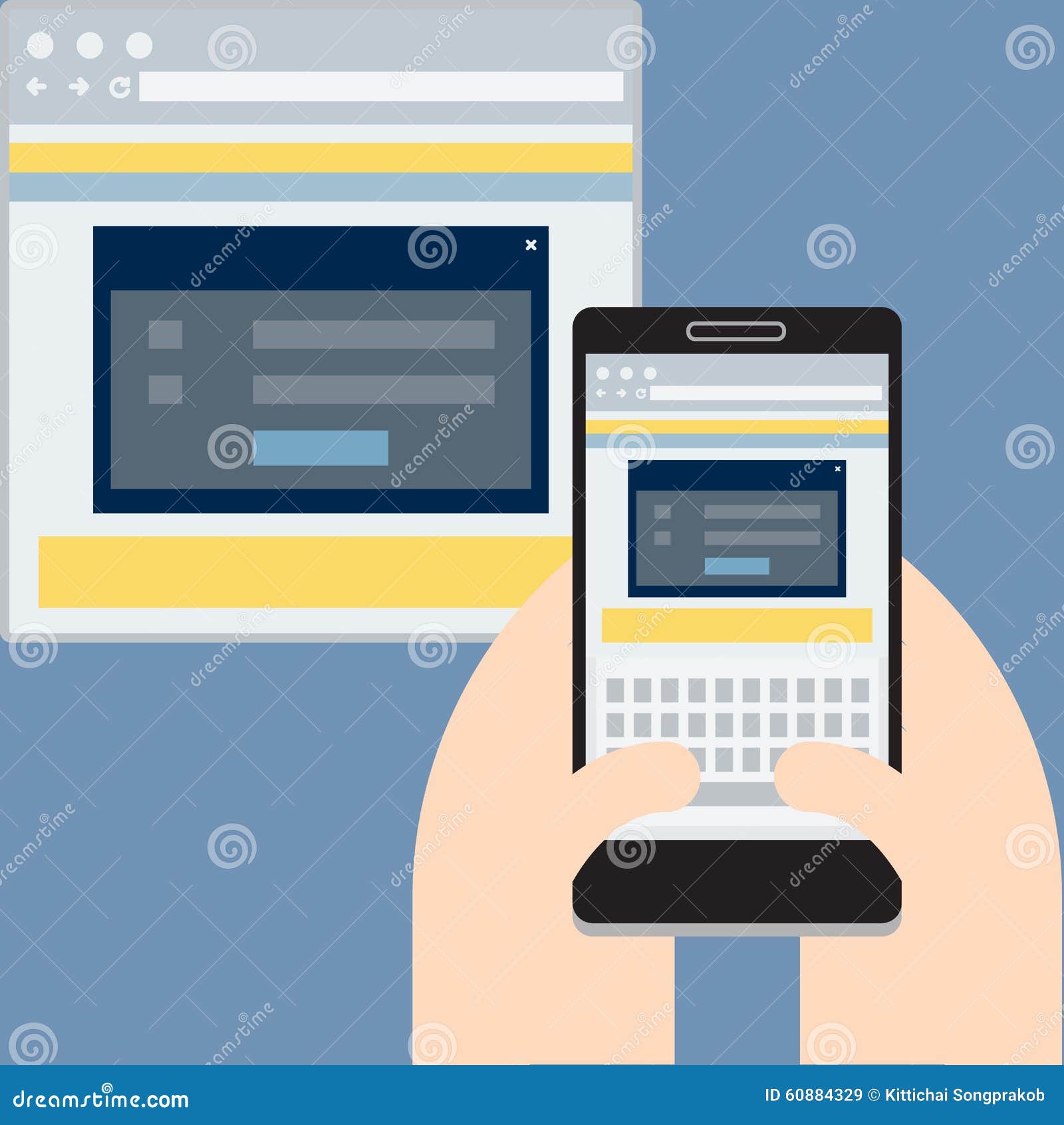 Mobile Website on Display, Vector Flat Design Stock Vector ...