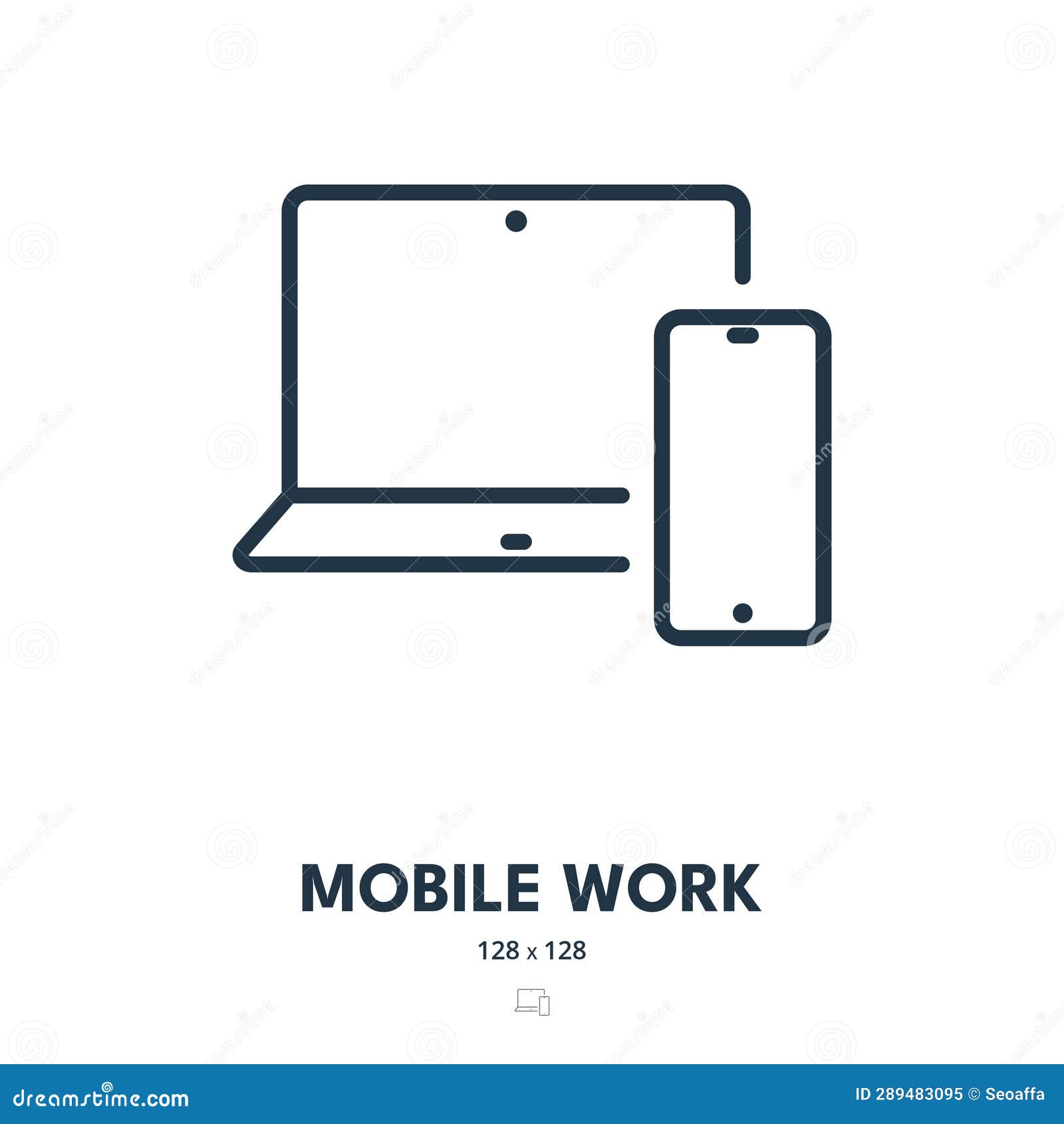 Mobile Work Icon. Freelance, Remote, Distant. Editable Stroke. Vector ...