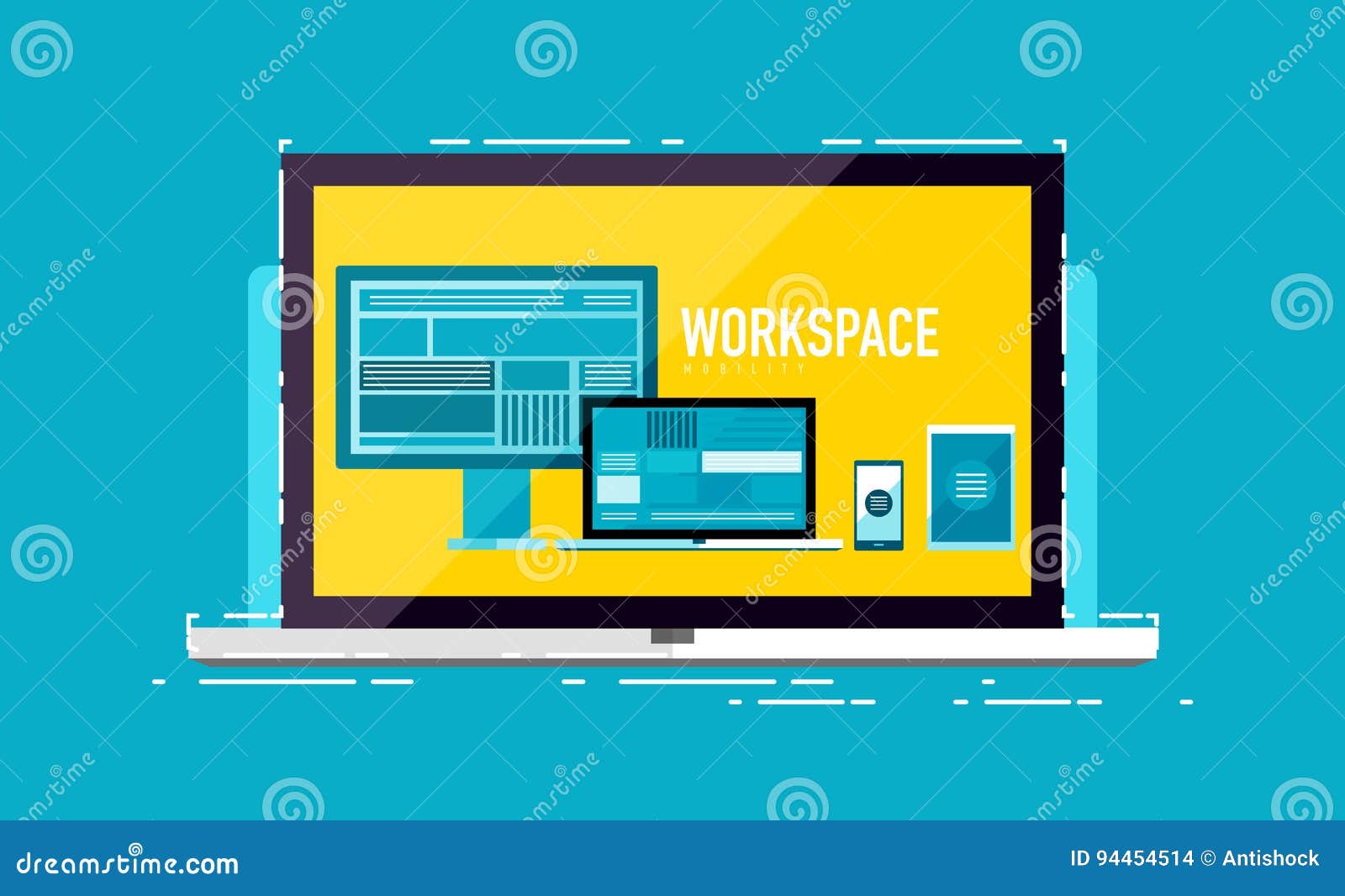 Mobile Workspace Devices Concept Stock Vector - Illustration of desk ...