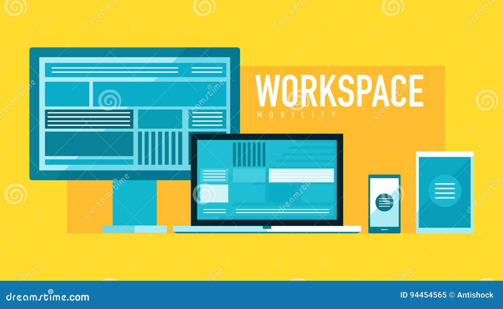 Mobile Workspace Devices Concept Stock Vector - Illustration of element ...