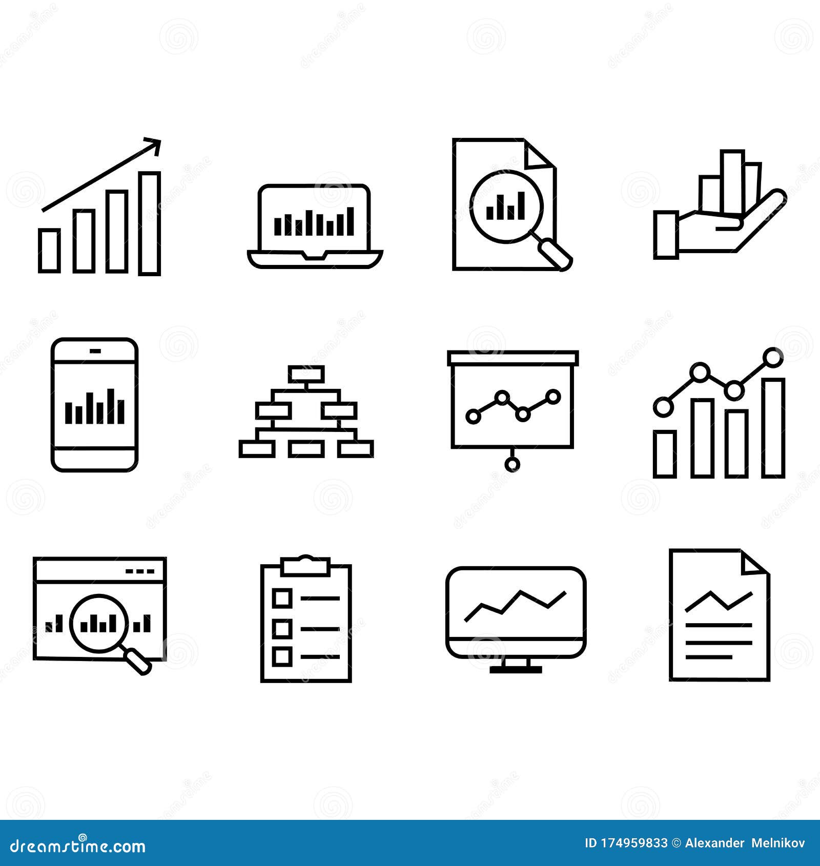 Graphs Icons With Six Types Of Graphs In Different Colors On White ...