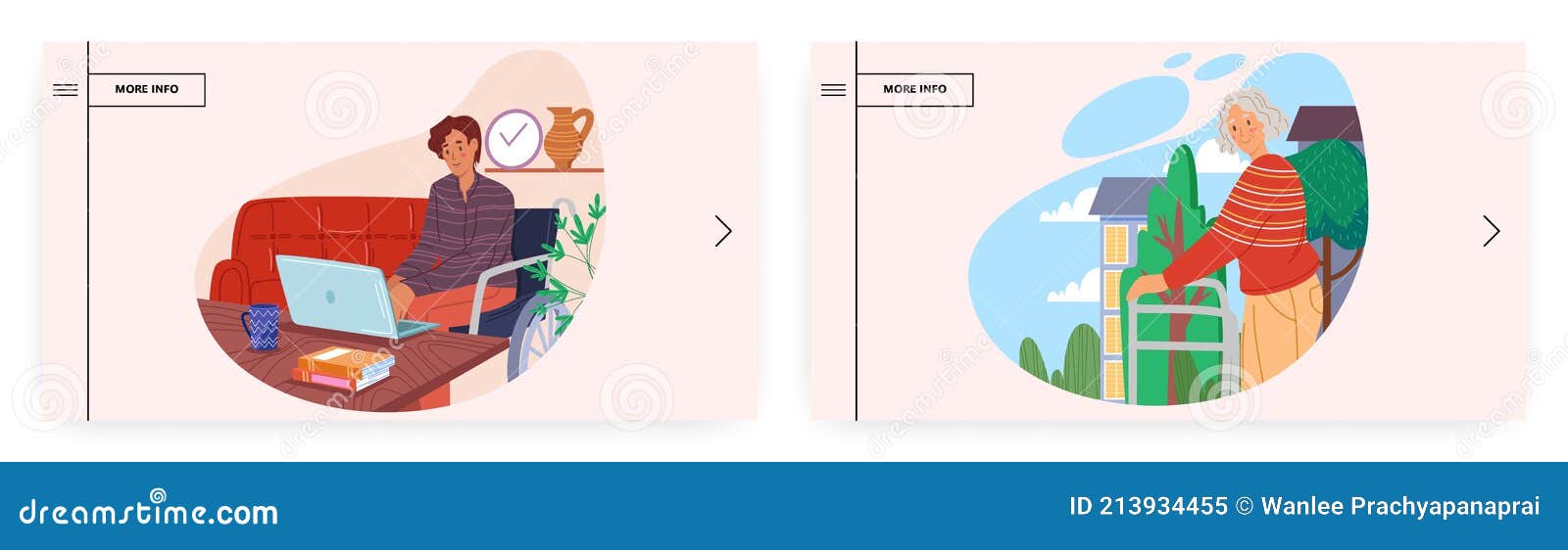 Mobility Aids Landing Page Design, Website Banner Vector Template Set ...