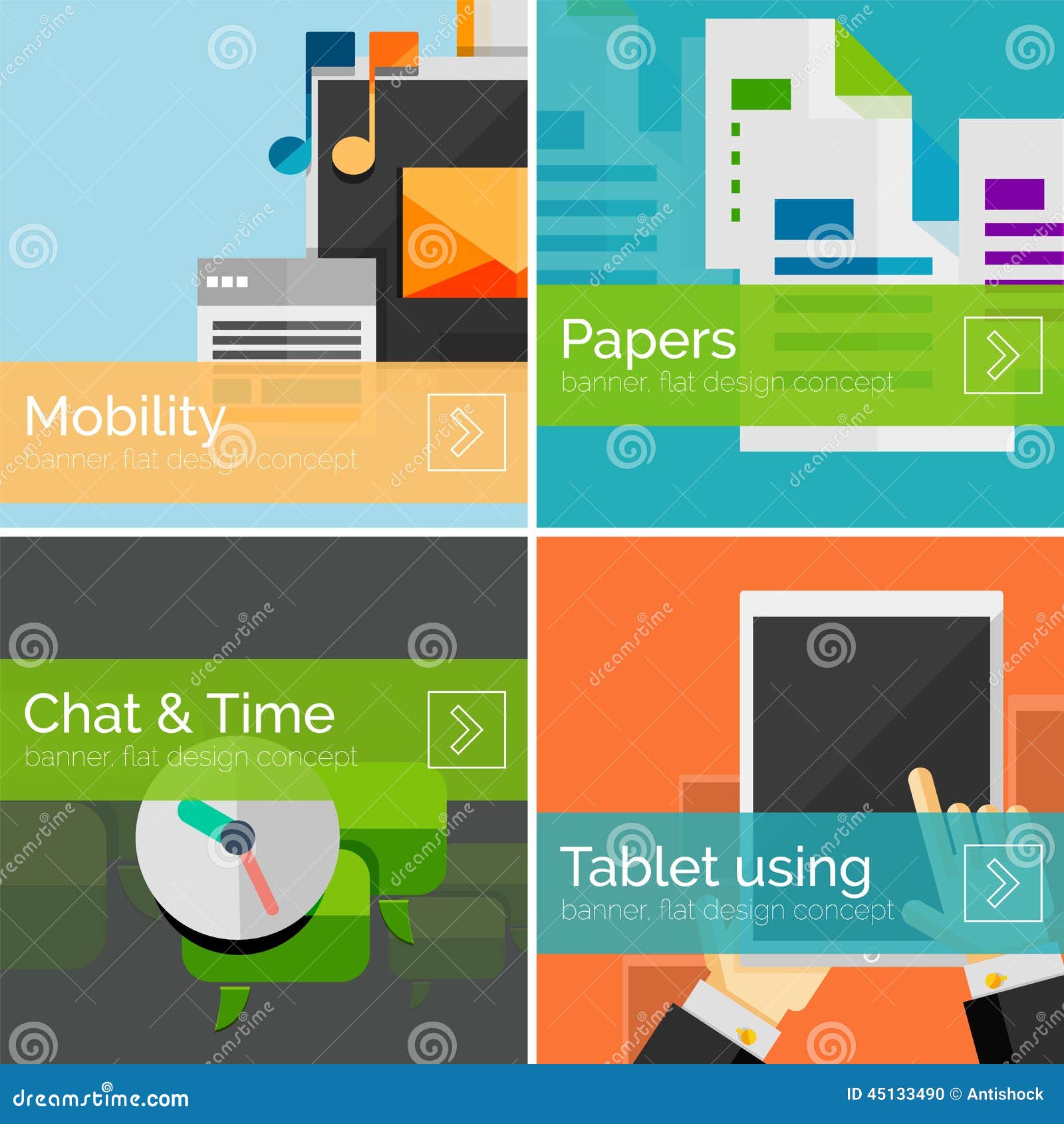 Mobility Concept Flat Design Banners Stock Vector - Illustration of ...