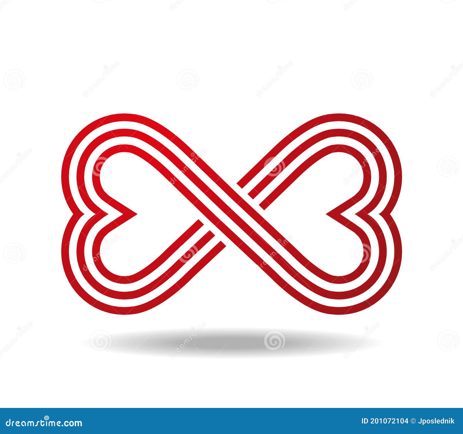 Mobius Loop Made Of Three Red Lines In Shape Of Touching Hearts Stock