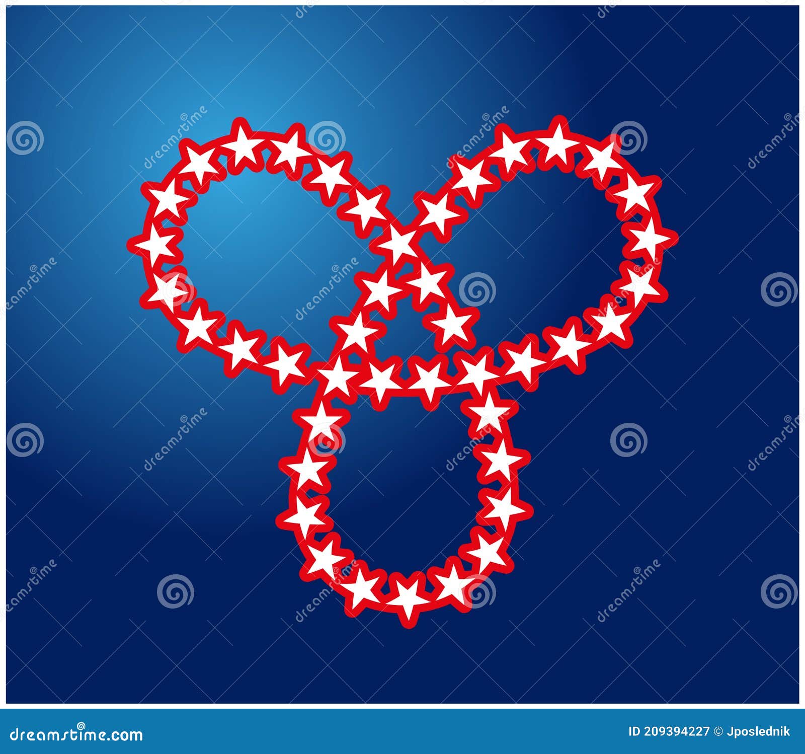 Mobius Loop With Three Elements Made Of White Red Outlined Stars Stock