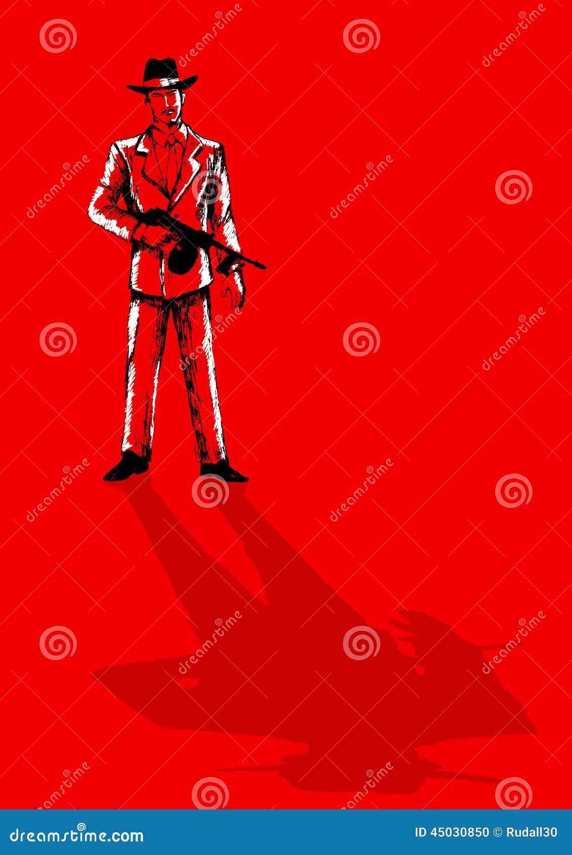 Mobster Man Holding A Submachine Gun Vector Illustration ...