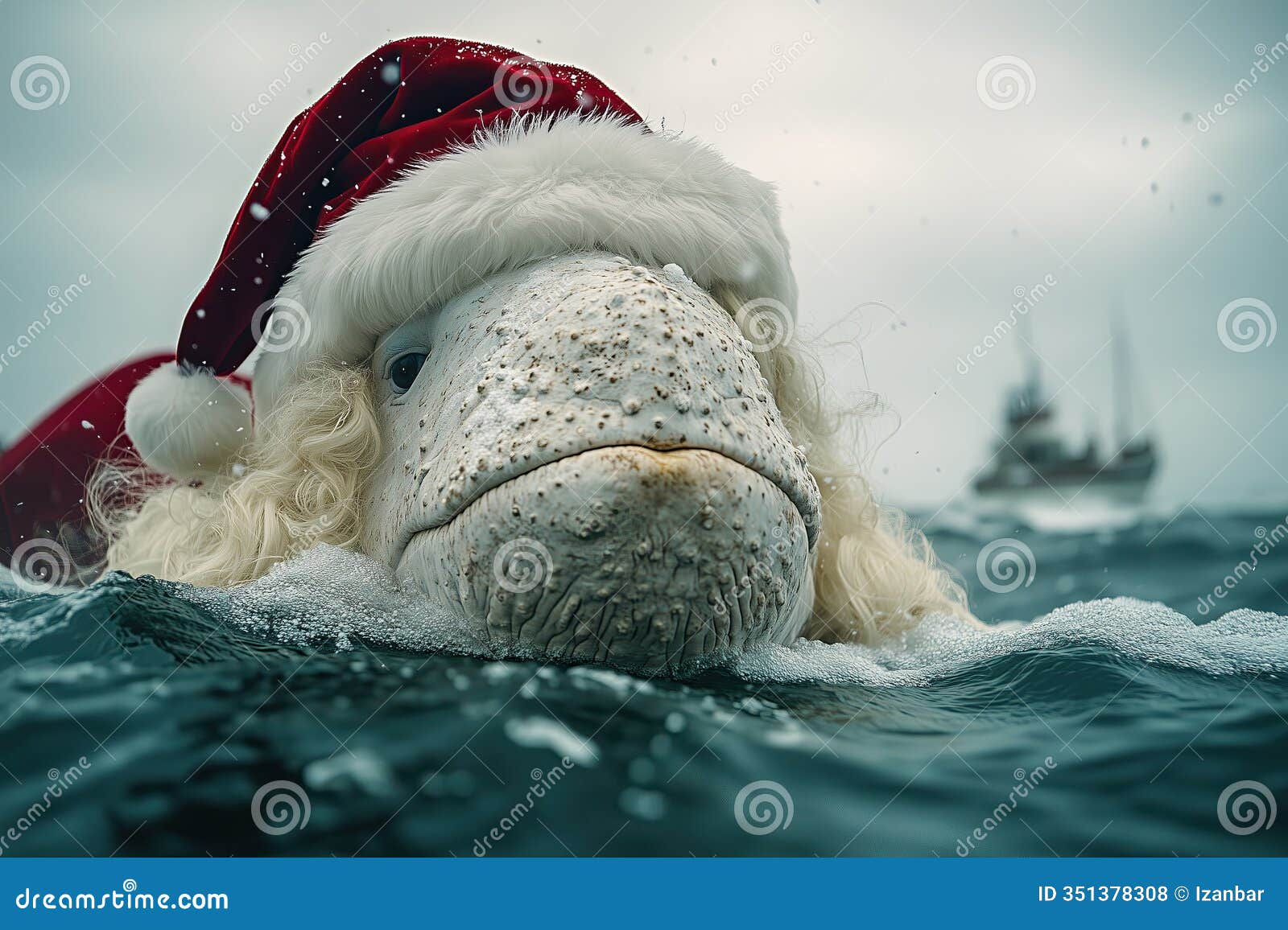 A Mobydick White Whale Dressed As Santa Claus Stock Illustration ...