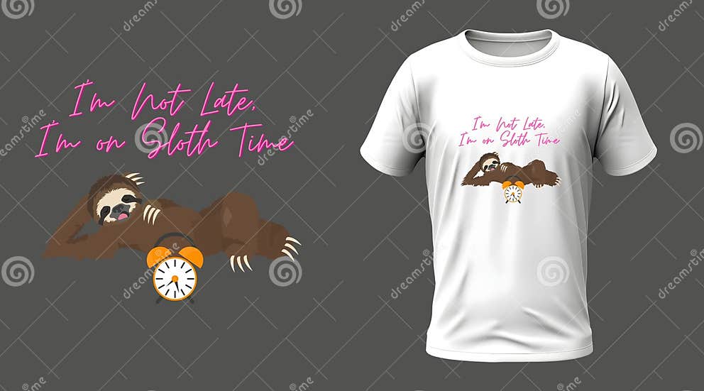 Sloth Time - I M Not Late Funny Sloth T-shirt Design Stock Vector ...