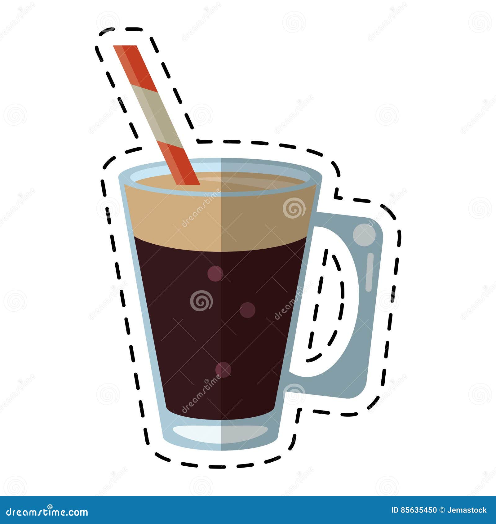 Mocca Coffee Cup Cream Straw Drink - Dot Line Stock Vector ...